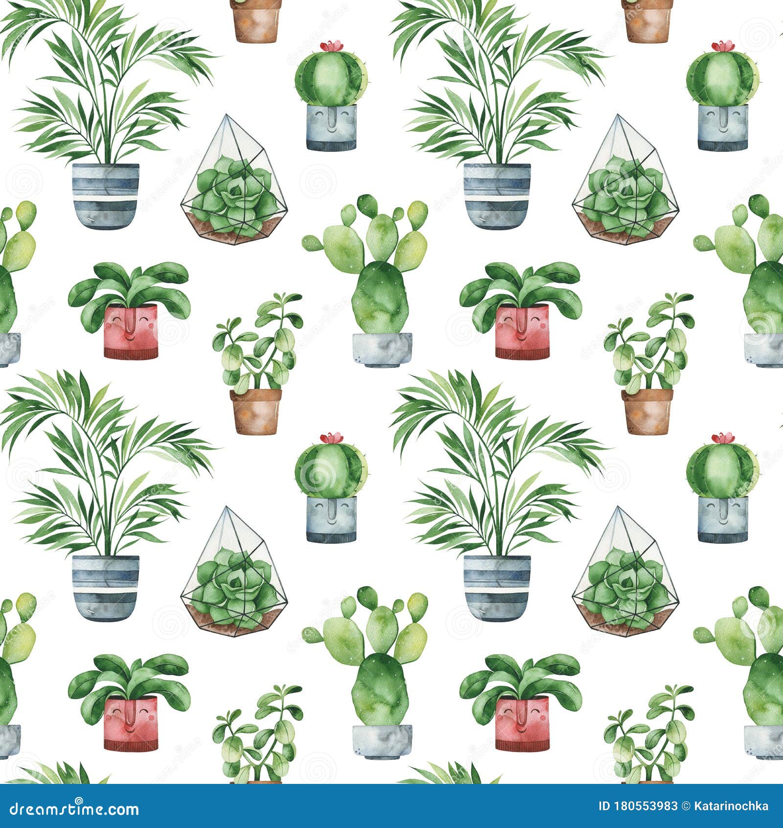 Watercolor Potted Plants Texture Stock Illustration - Illustration of ...