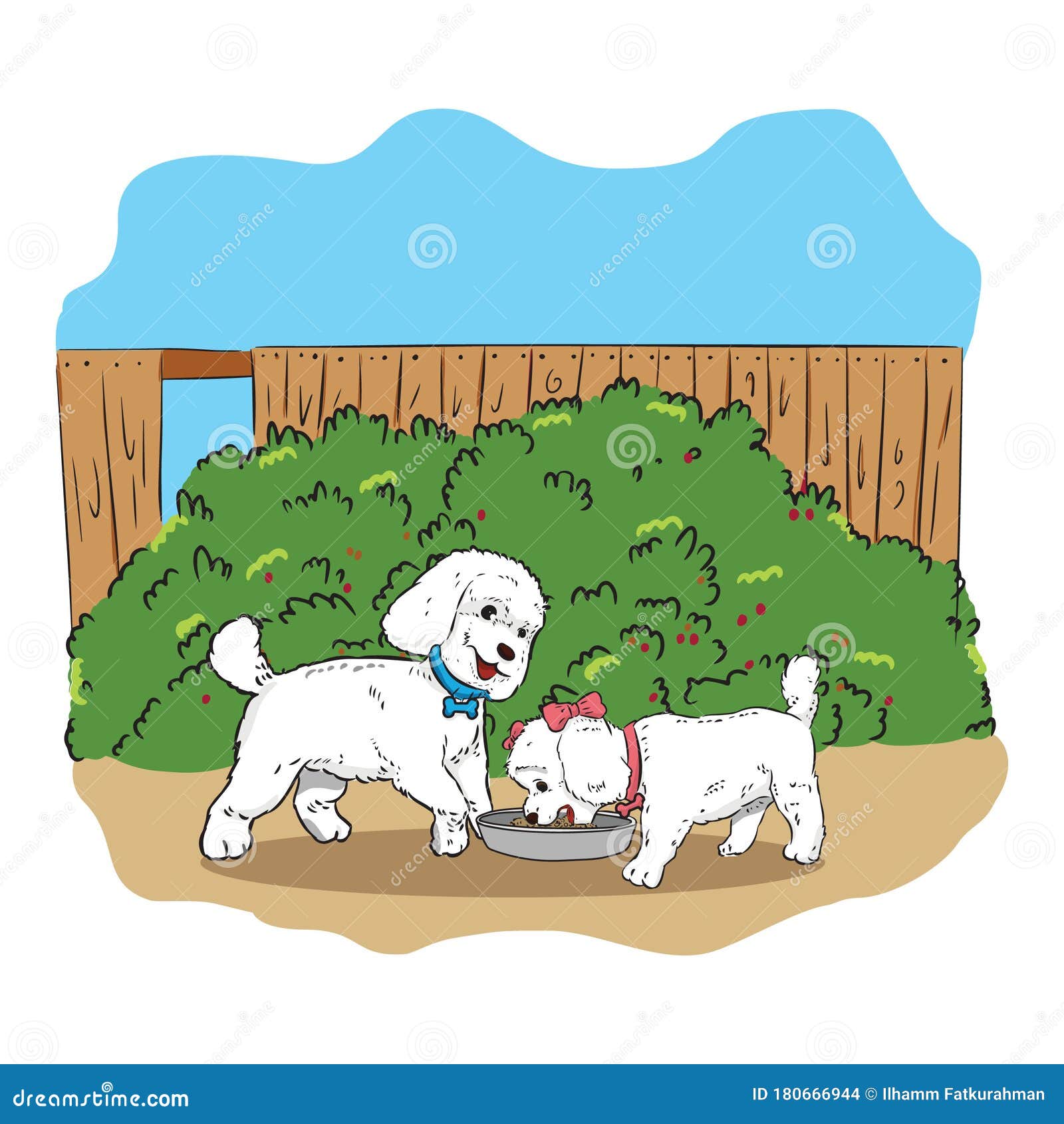 Dog in the Garden Eating Together Vector Stock Vector - Illustration of ...