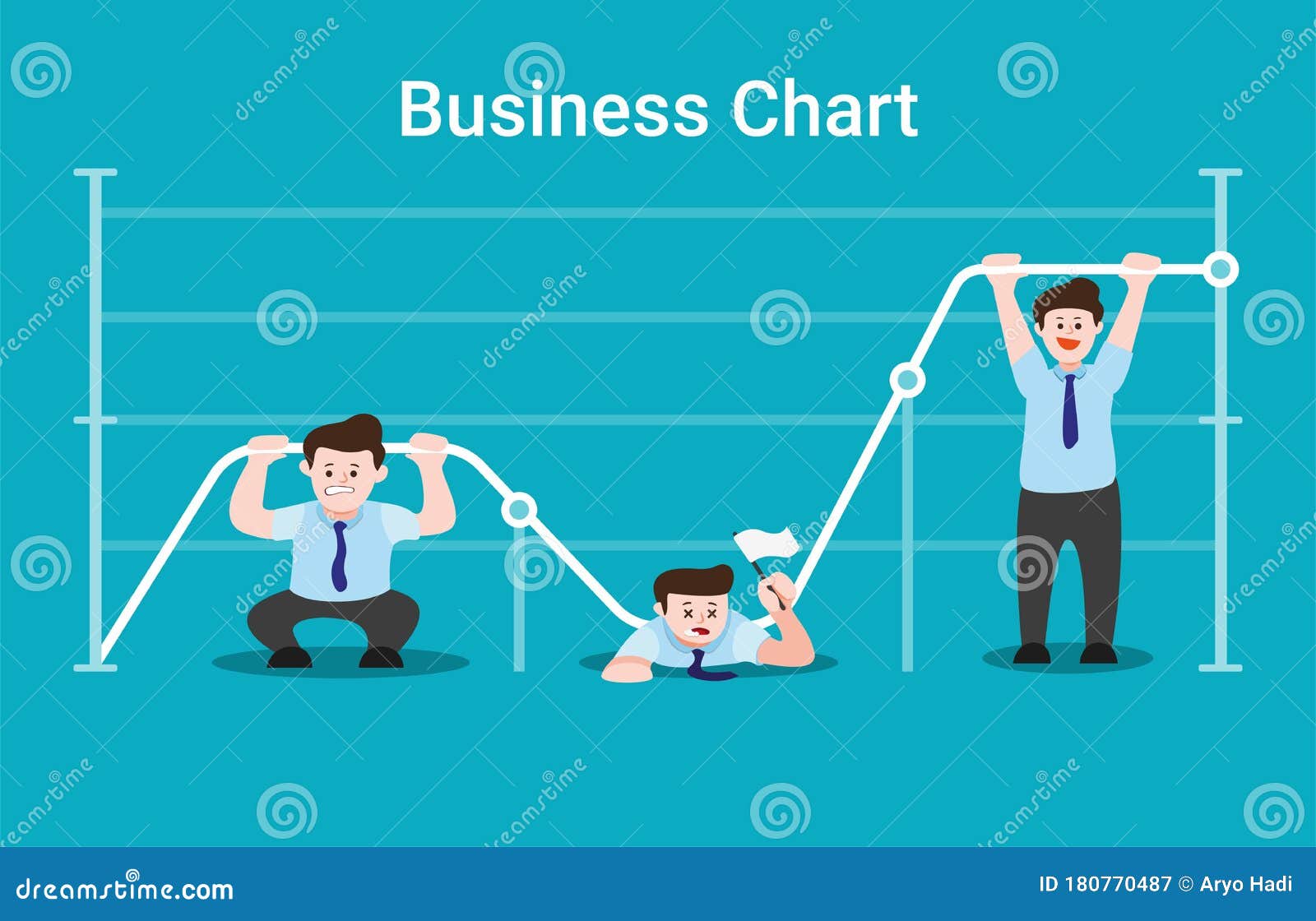 Business Graph Chart with Office Worker Gesture Symbol in Cartoon Flat ...