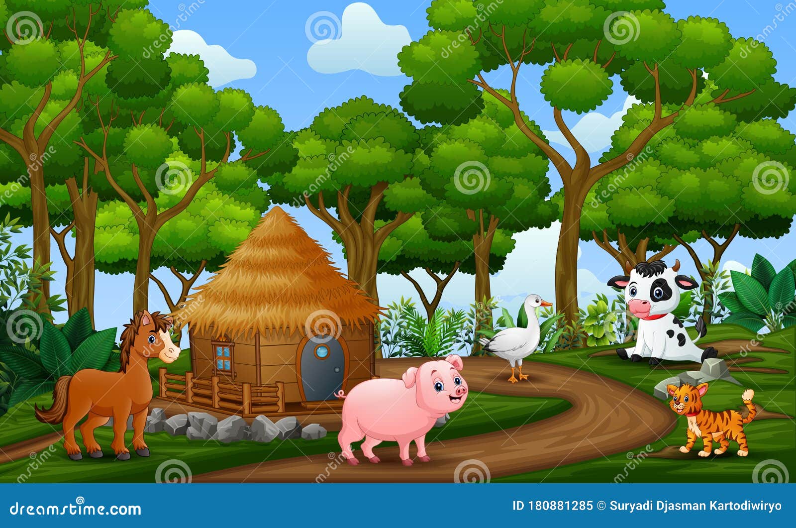 Happy Animals Enjoying at Farm Land Stock Vector - Illustration of ...