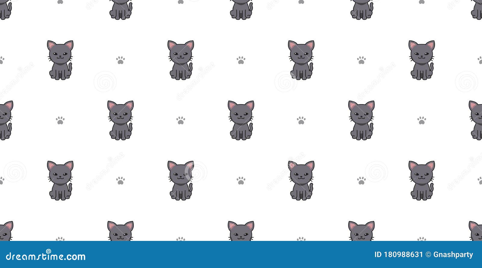 Vector Cartoon Character Gray Cat Seamless Pattern Background Stock ...