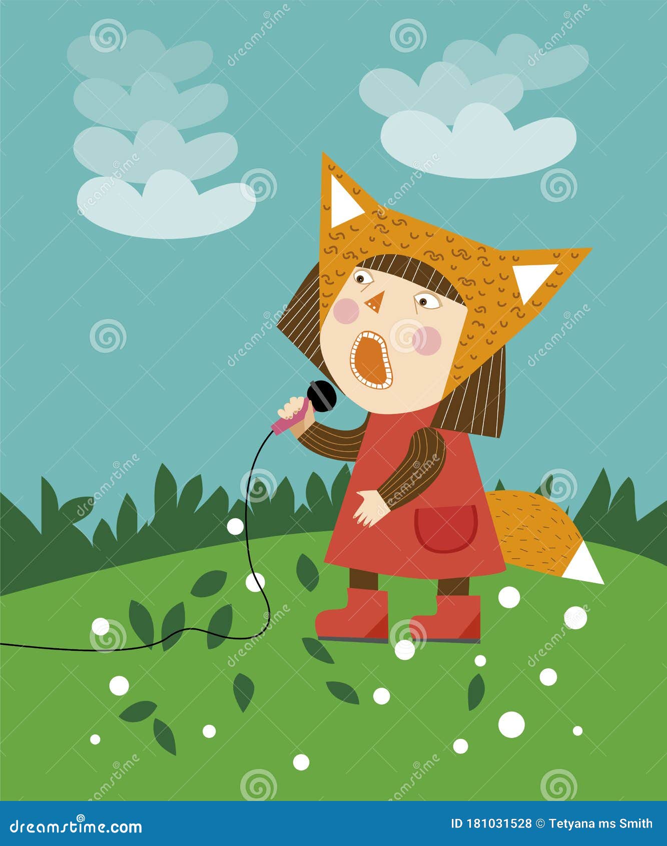 The Fox Girl Sings into the Microphone Stock Vector - Illustration of ...