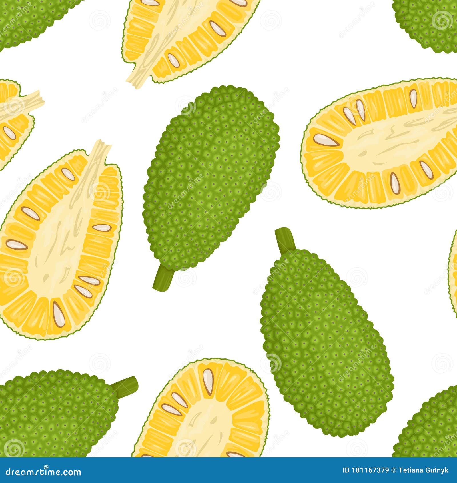 Jackfruit Whole And Cut In Half Cute Cartoon Style Vector Illustration ...