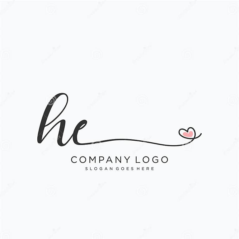 He Initial Handwriting Logo Design Stock Vector - Illustration of ...