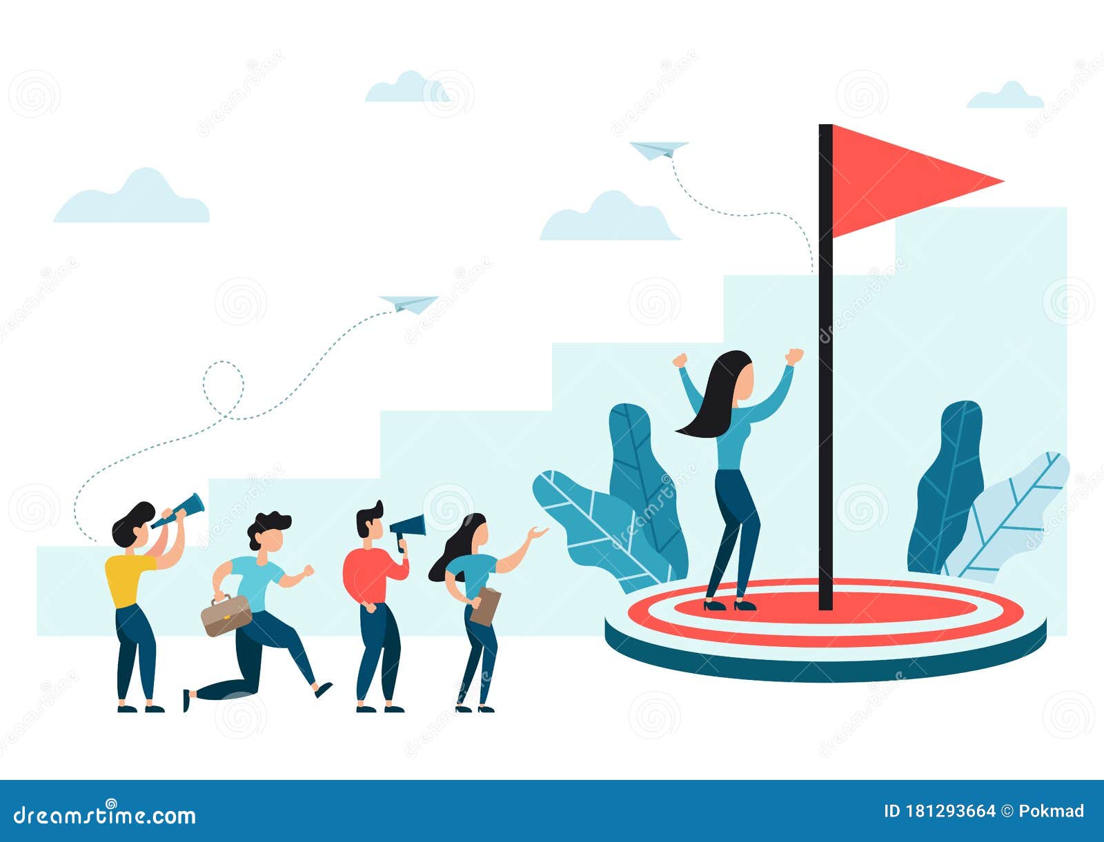 Business Vision, Big Target with People, Teamwork, People Run To Their ...