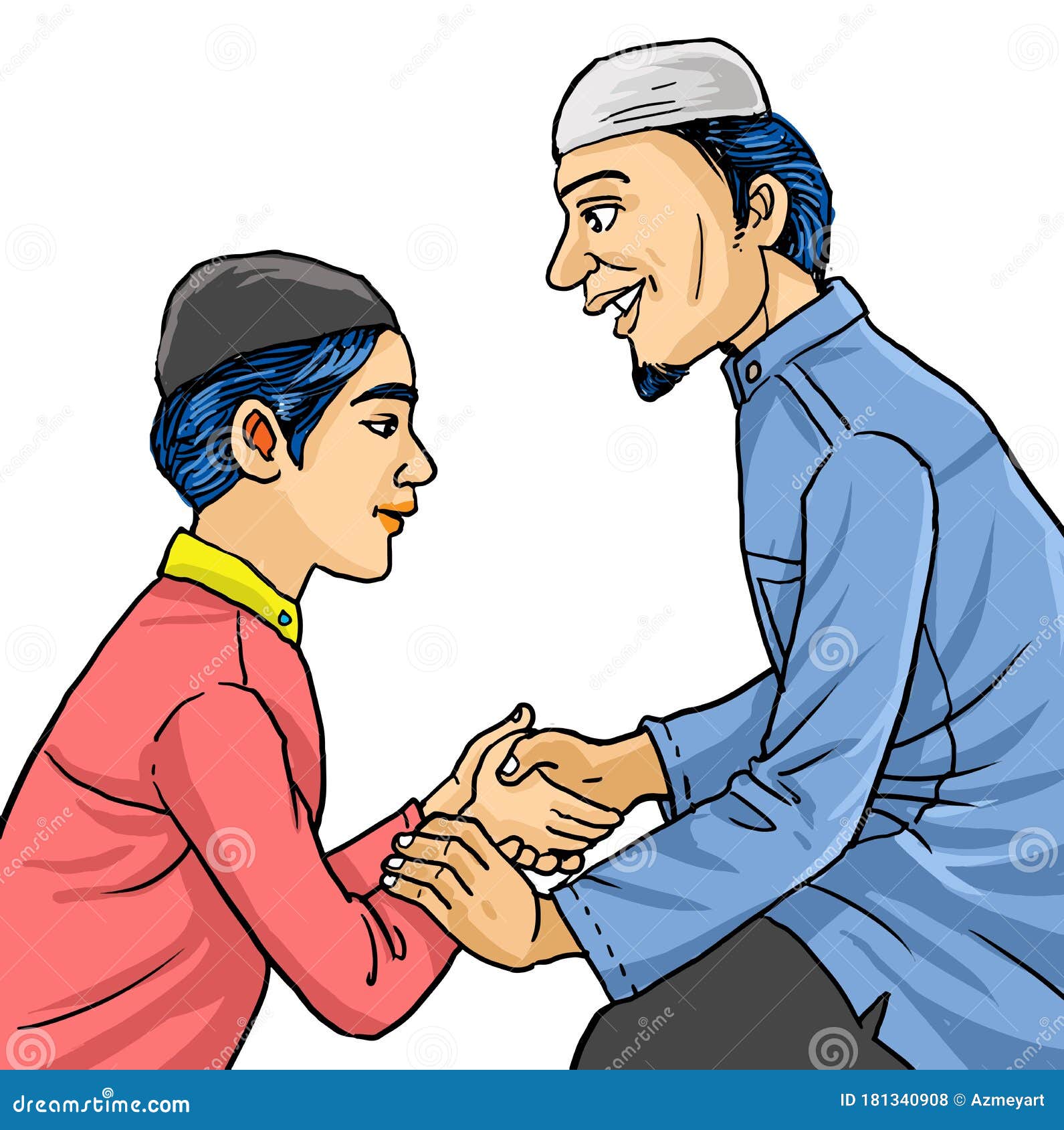 Muslim Boy and His Father Shaking Hand Stock Vector - Illustration of ...