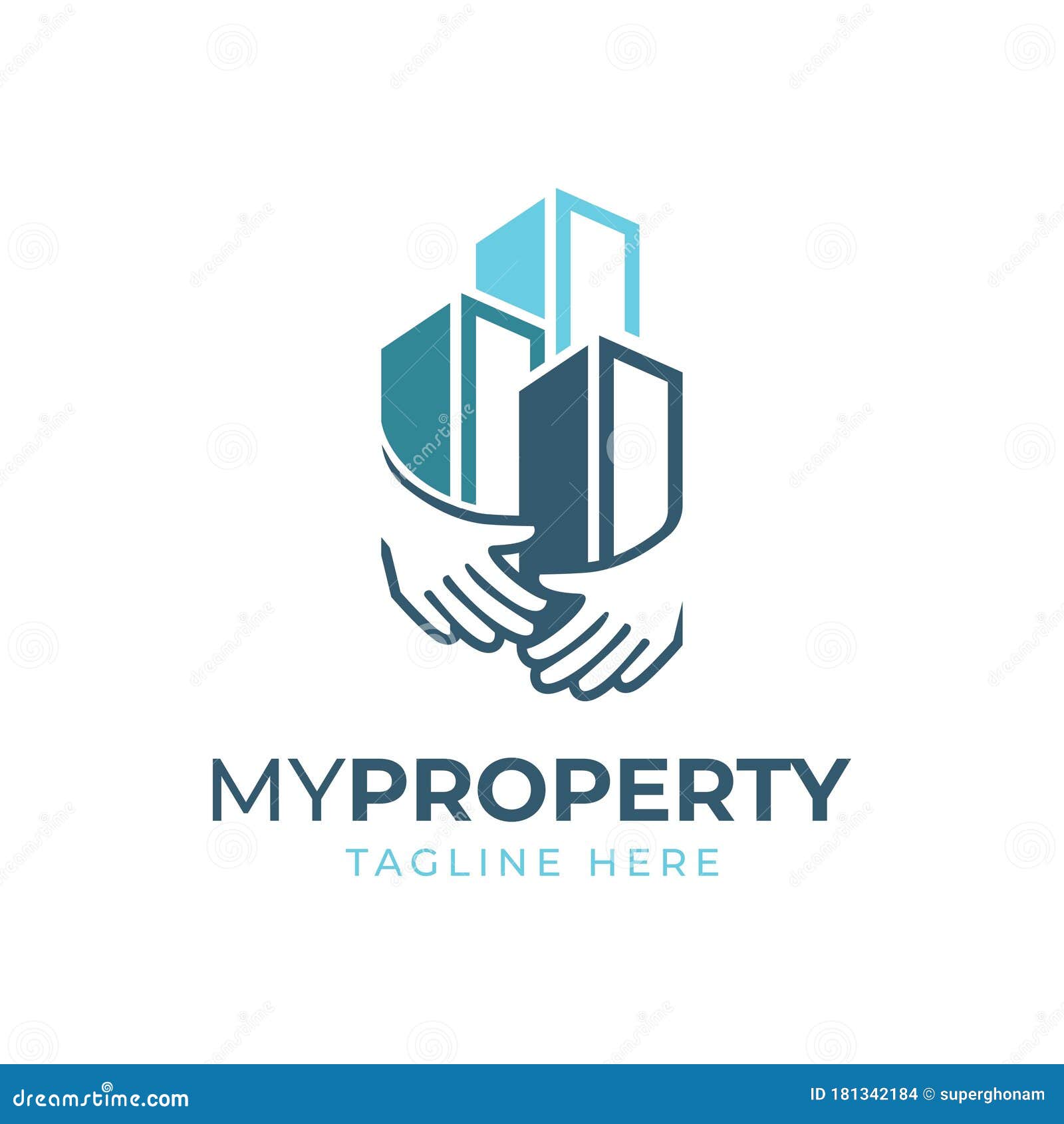 Building with Hand Logo Design Concept.Hugged Building Illustration ...