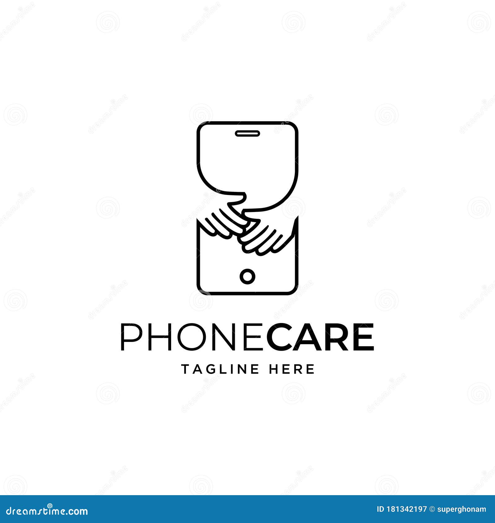 Phone with Hand Logo Design Concept Template.Huged Phone Illustration ...