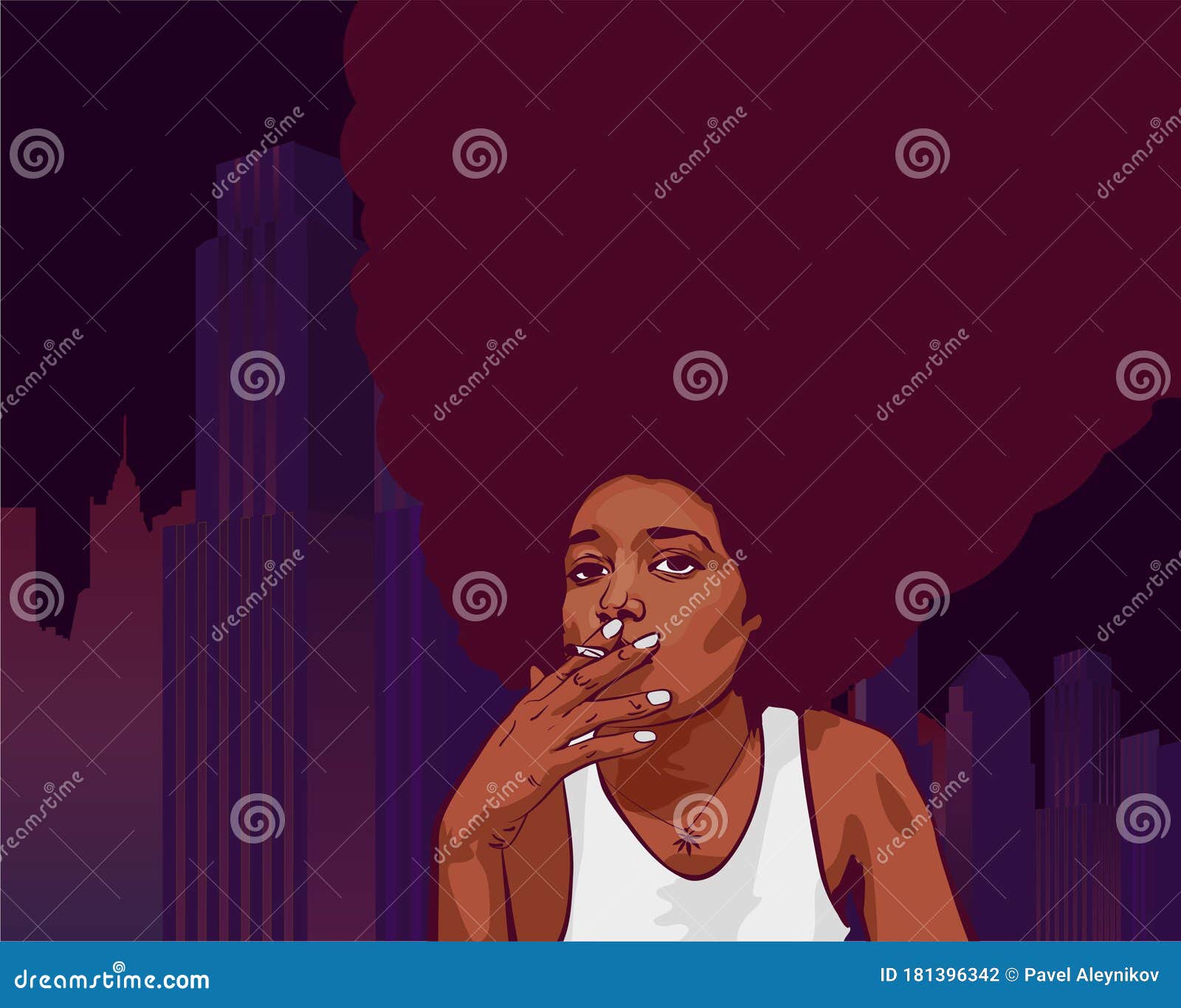 Woman with Afro Hair Smoking Joint with Cannabis. Marijuana Smoker ...