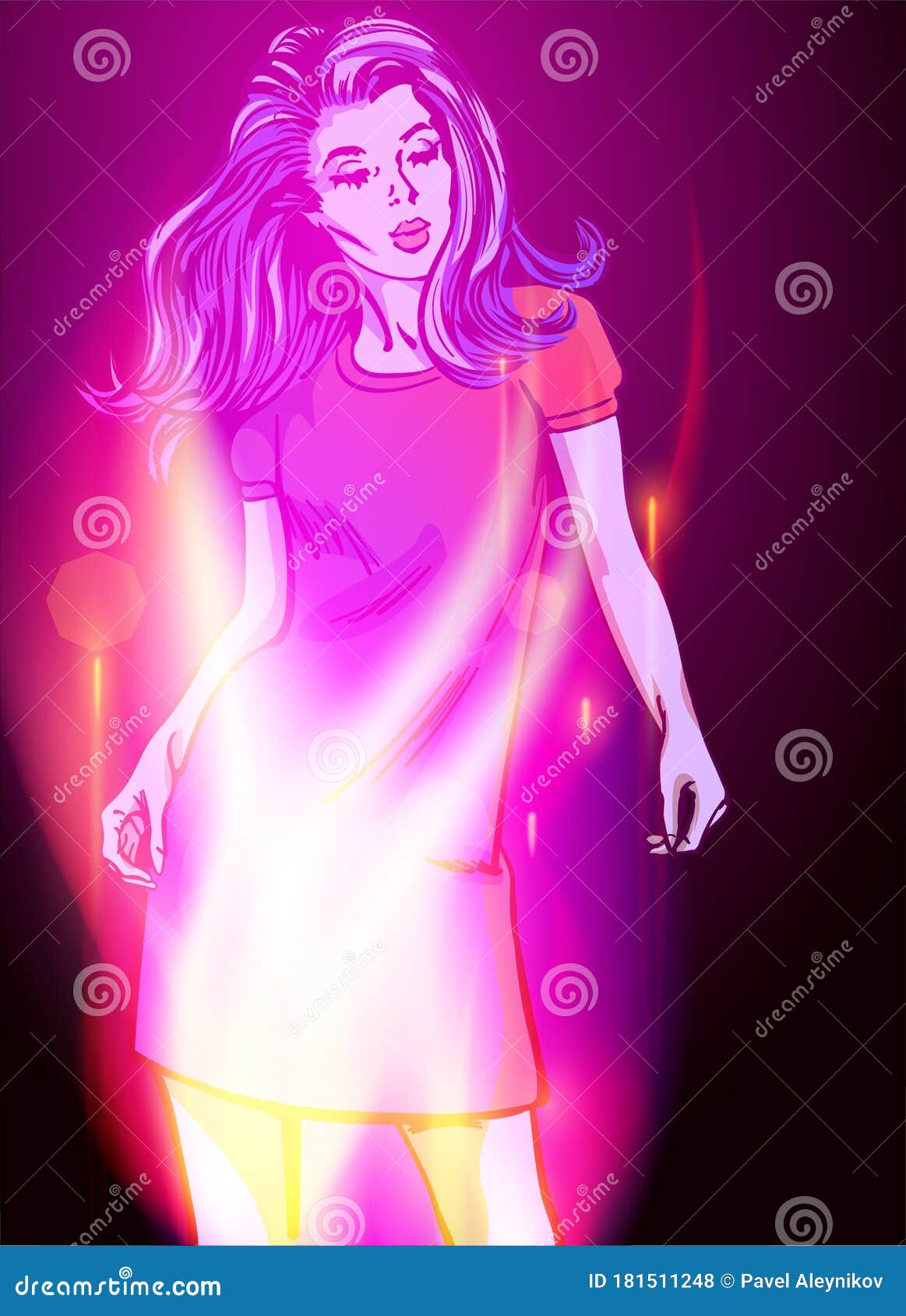 Woman Dancing in the Purple Lights. Mysterious Flame of the Candles ...