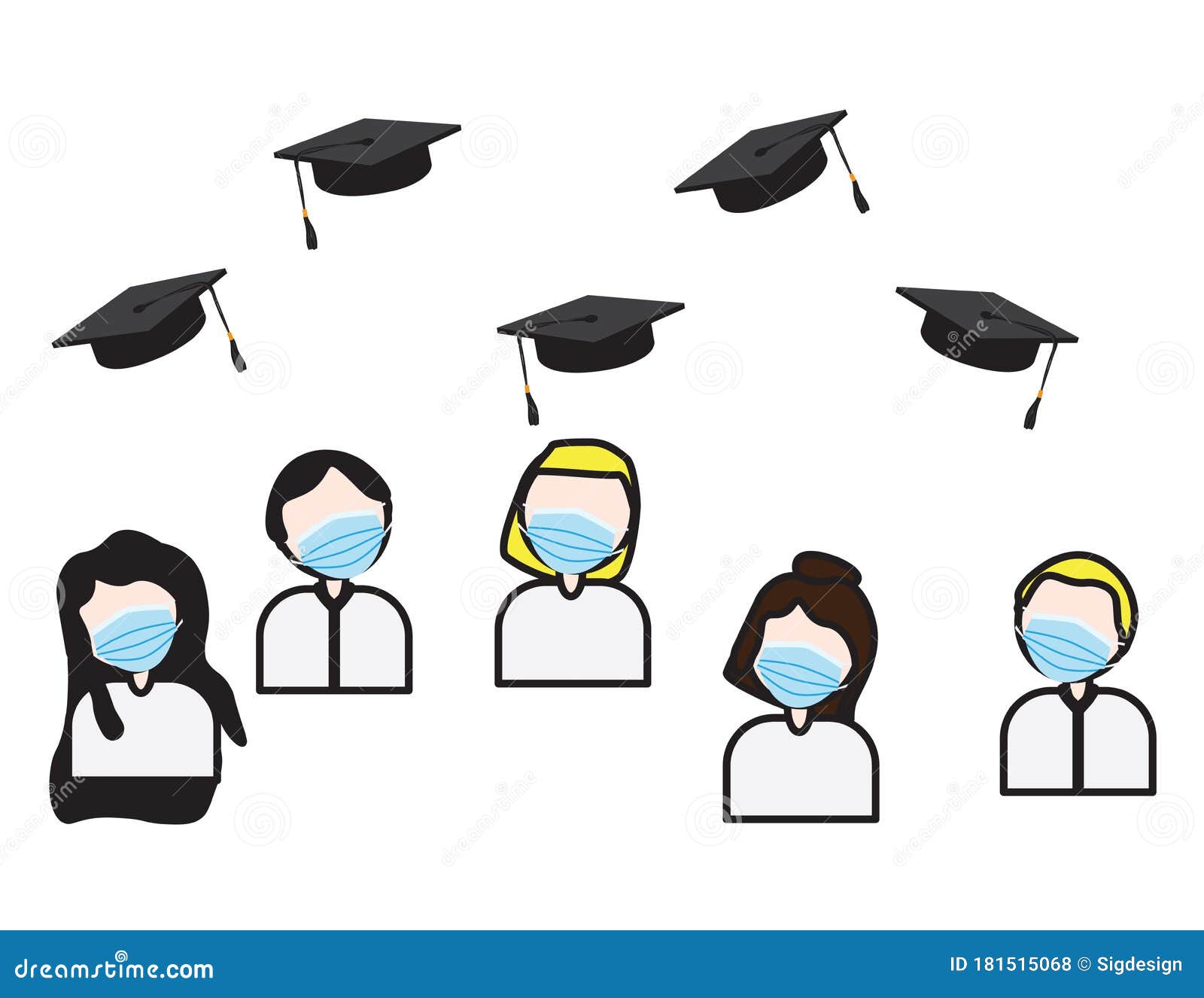 Class of 2020 Graduation - Characters with Face Masks Looking at Flying ...