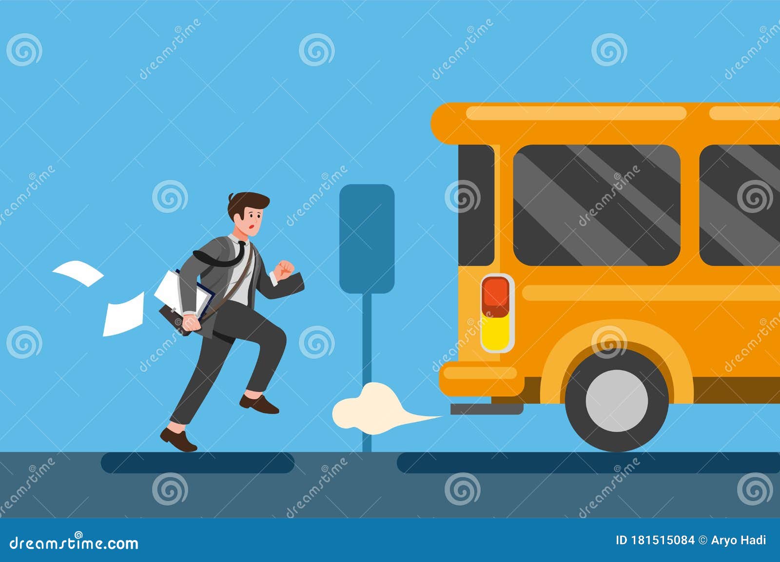 Businessman Late for Work or a Meeting. Employee is Running after Bus ...