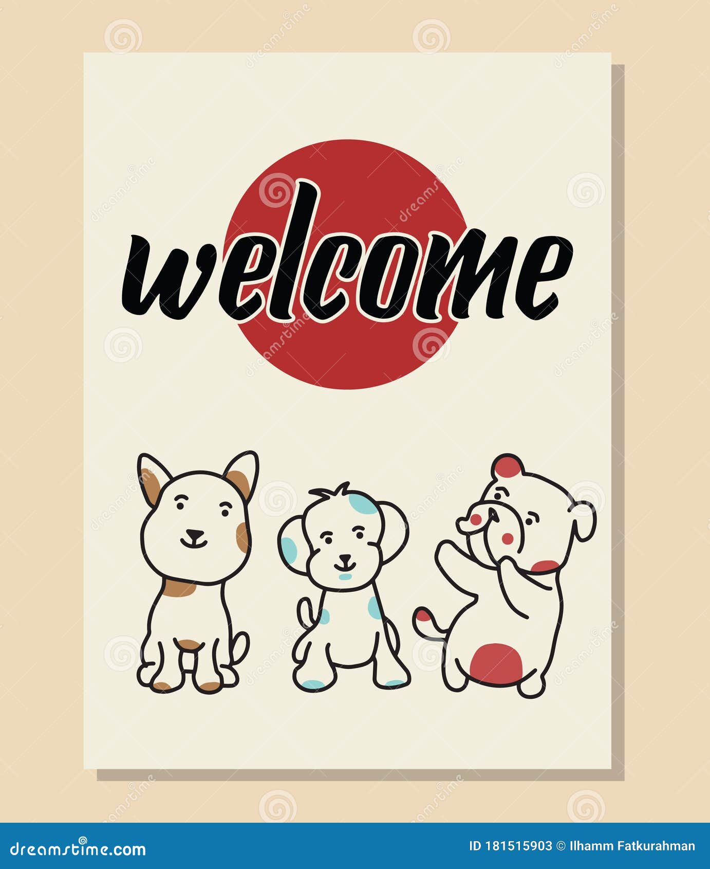 Welcome Poster Cute Dog Vector Stock Vector - Illustration of holiday ...