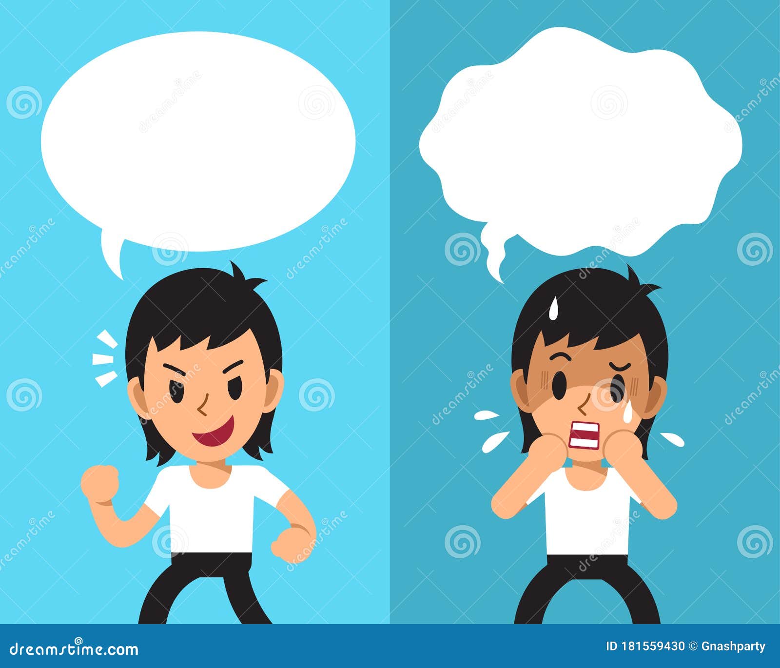 Cartoon a Man Expressing Different Emotions with White Speech Bubbles ...