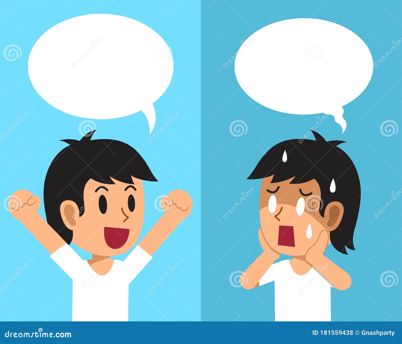 Vector Cartoon Man Expressing Different Emotions with Speech Bubbles ...