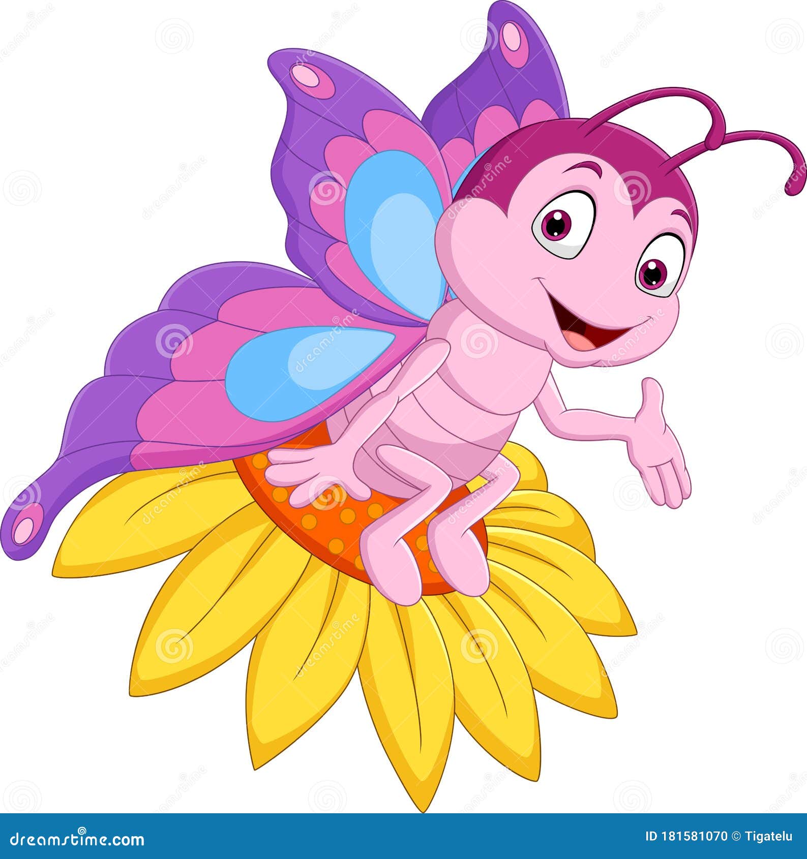 Cartoon Funny Butterfly Sitting on the Flower Stock Vector ...