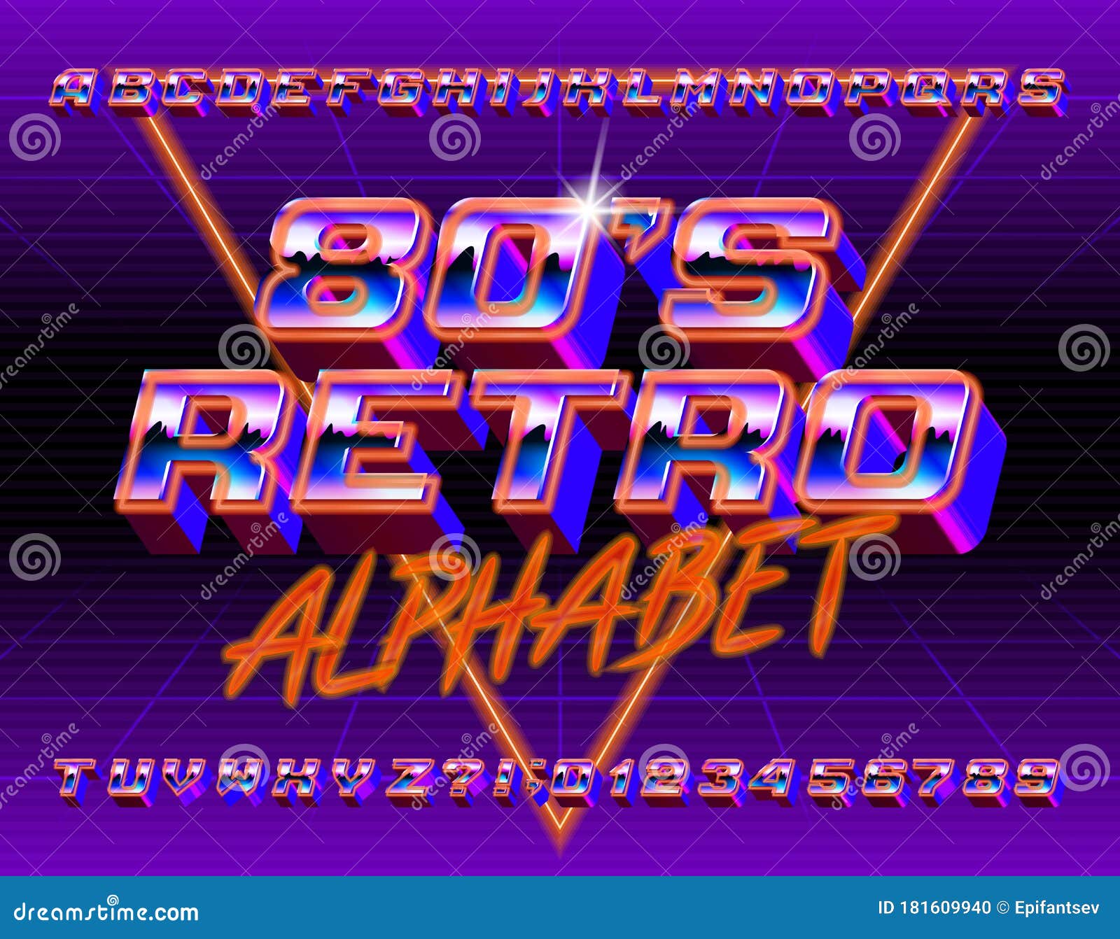 80s Retro Alphabet Font. 3D Retro Letters and Numbers Stock Vector ...