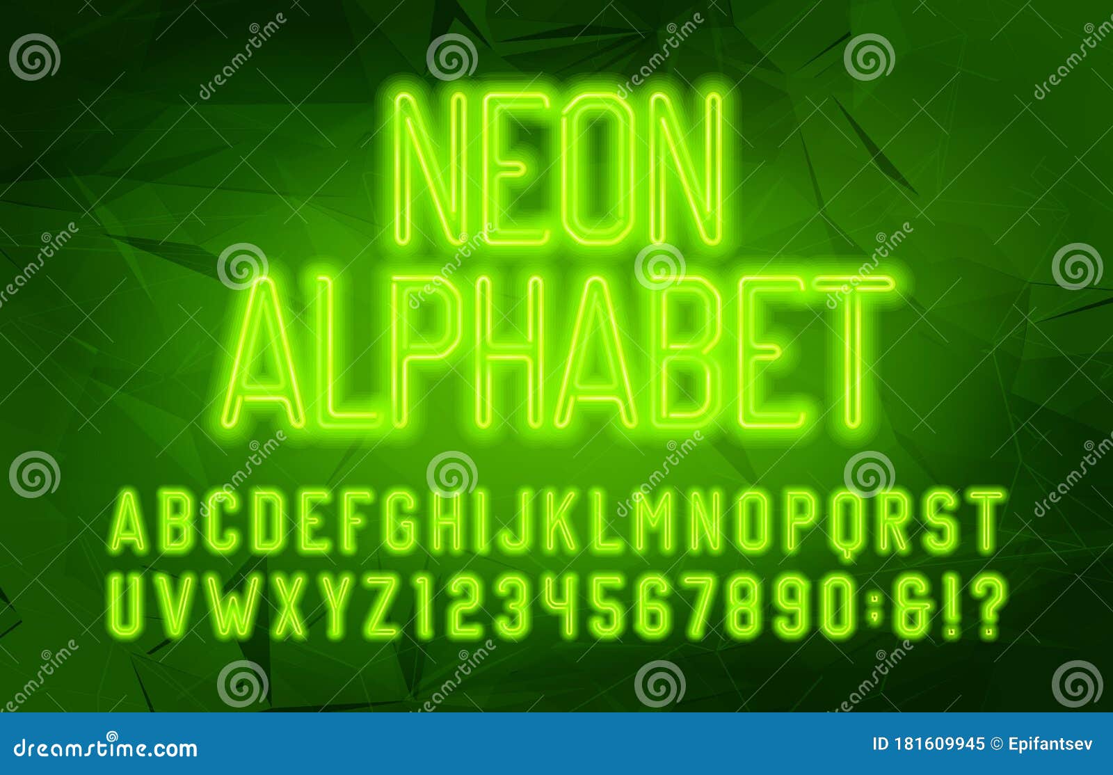 Neon Alphabet Font. Green Neon Color Letters and Numbers. Abstract ...