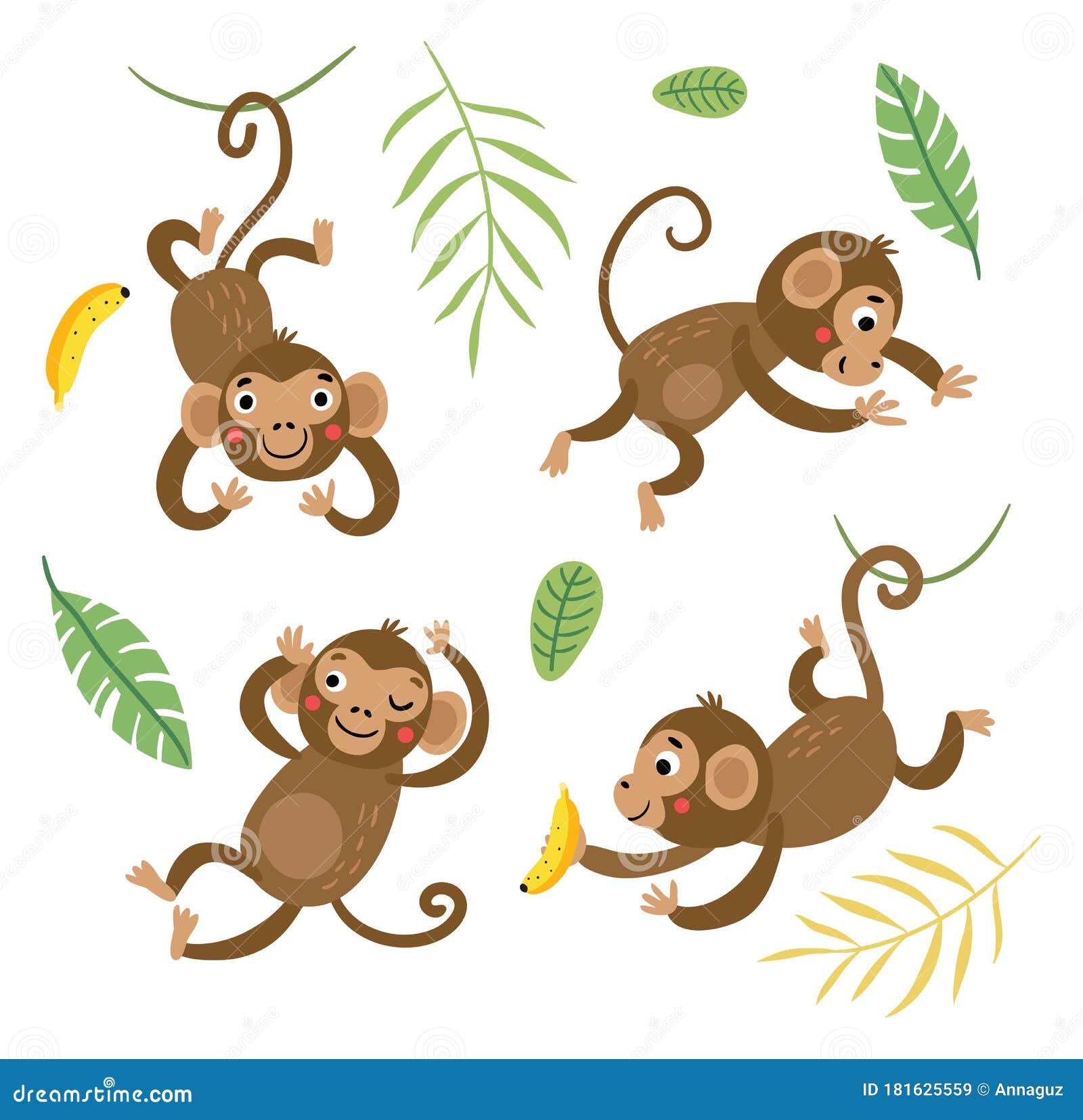 Funny Monkeys. Set of Vector Characters Stock Vector - Illustration of ...