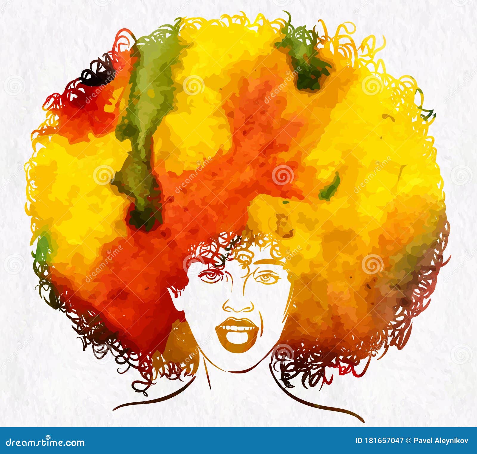 Woman Singer with Afro Hairstyle. Watercolor Vector Stock Vector ...