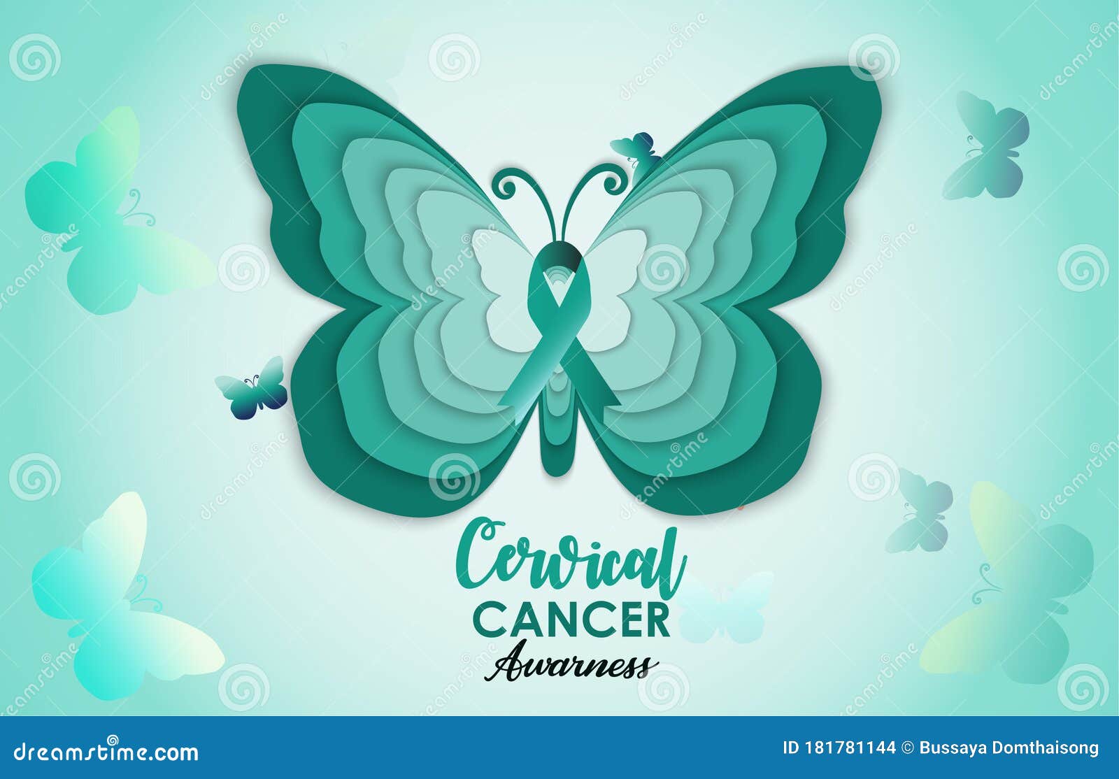 Cervical Cancer Awareness Green, Web Banner for Support and Health Care ...