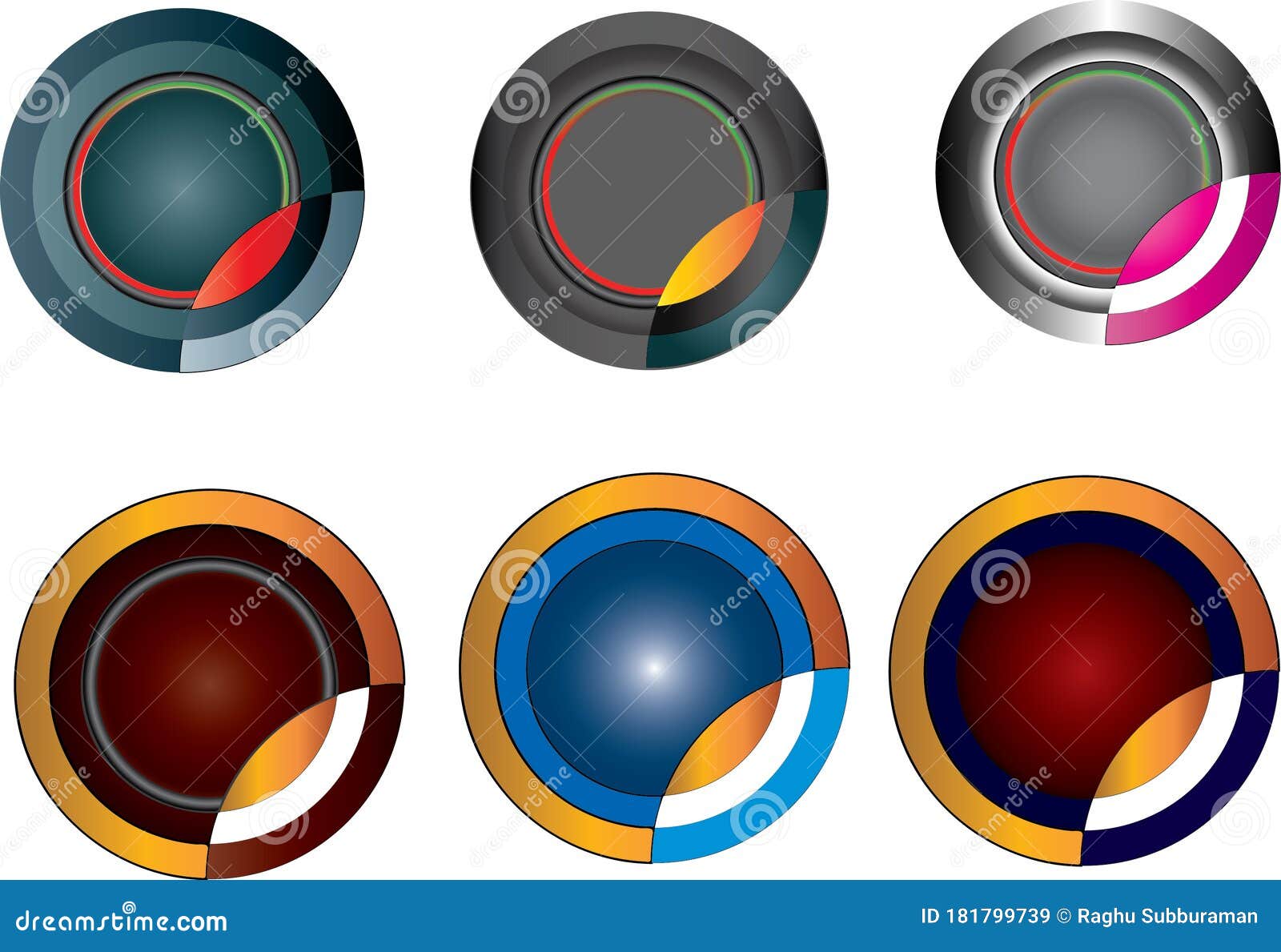 3d Big Set of Colorful Glossy Badge or Button. Stock Illustration ...