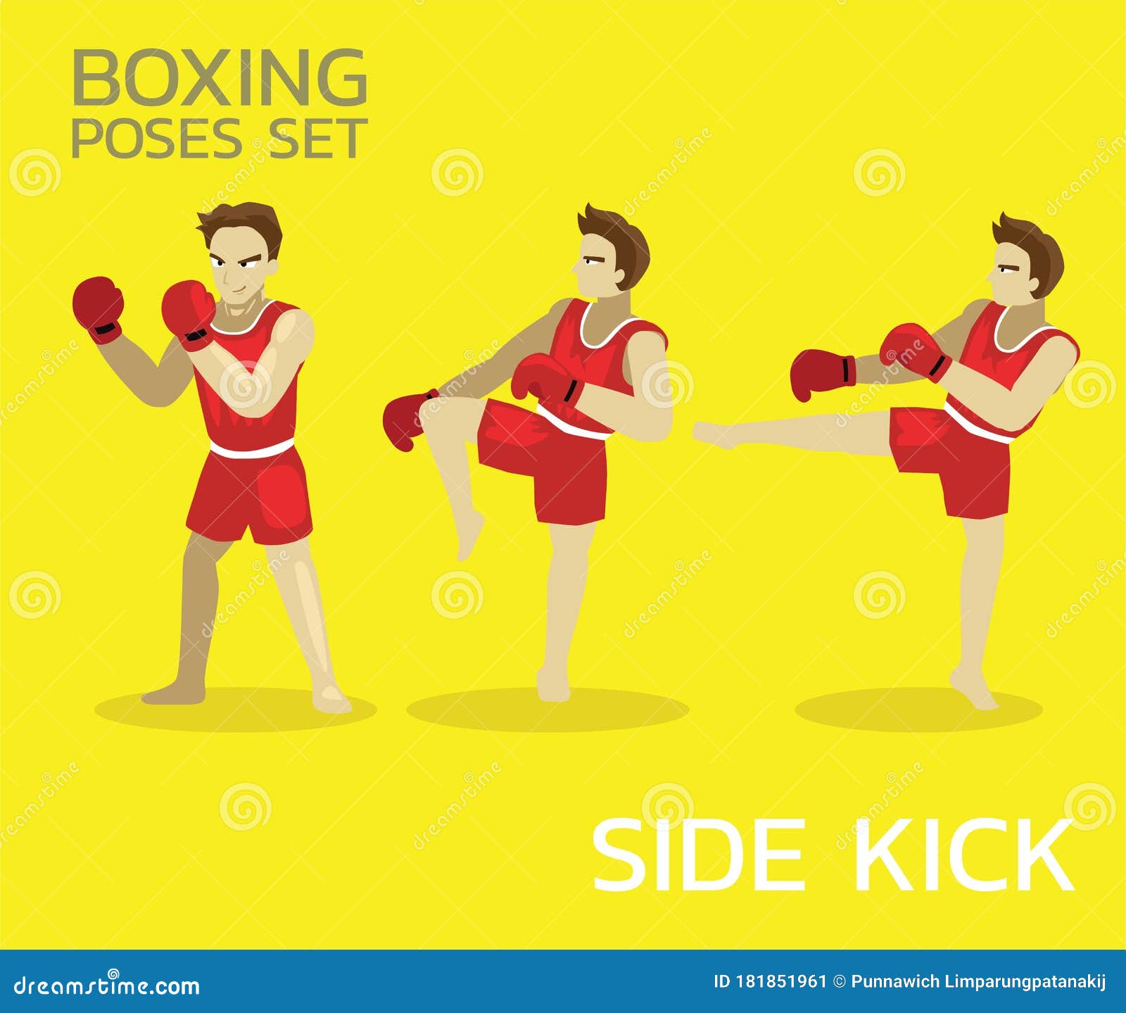 Side Kick Manga Boxing Poses Set Man Cartoon Vector Illustration Stock ...