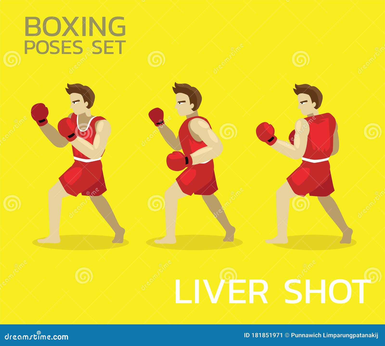 Liver Shot Manga Boxing Poses Set Man Cartoon Vector Illustration Stock ...
