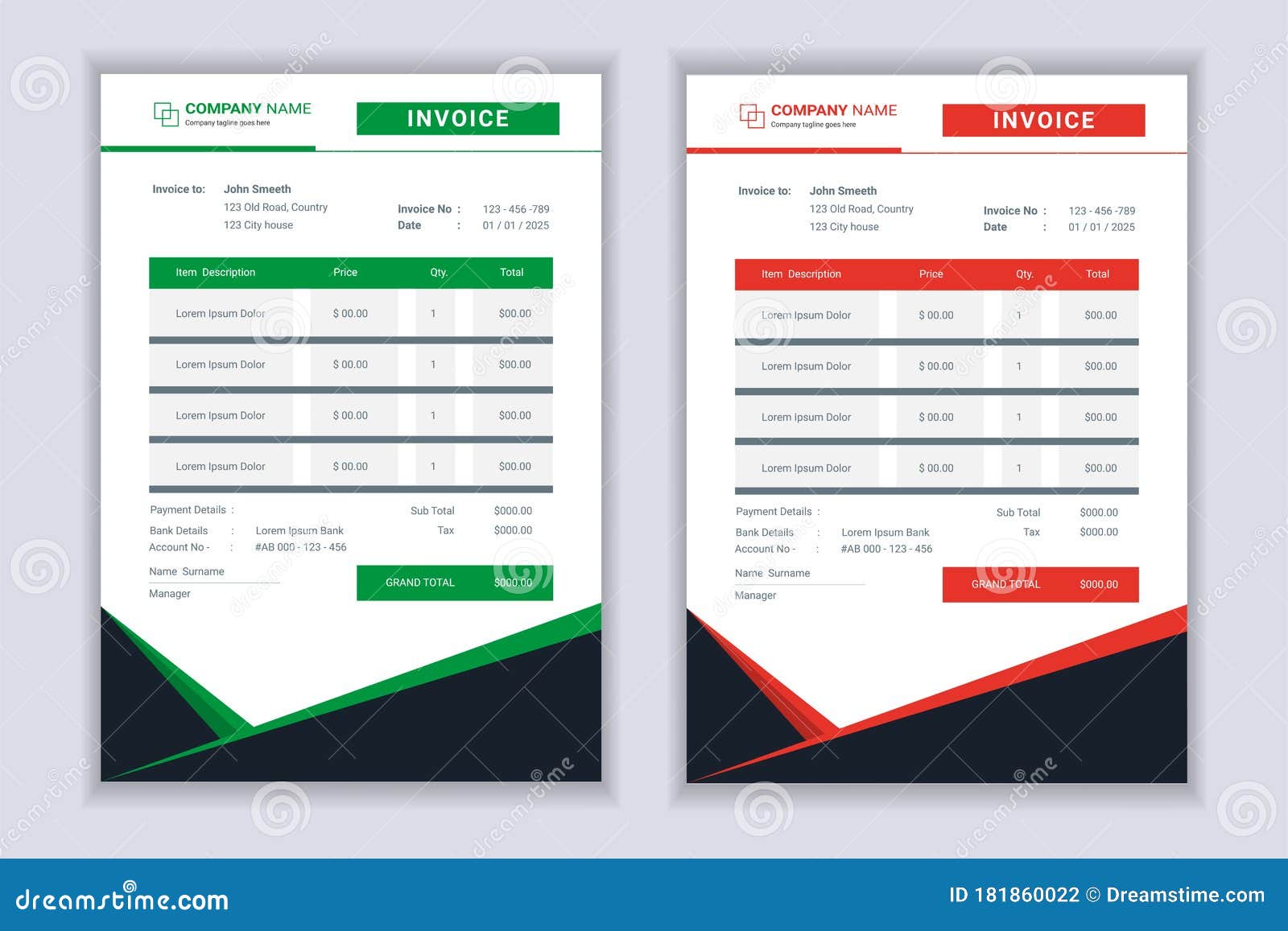 Invoice Bill Form Template Design Set Stock Illustration - Illustration ...