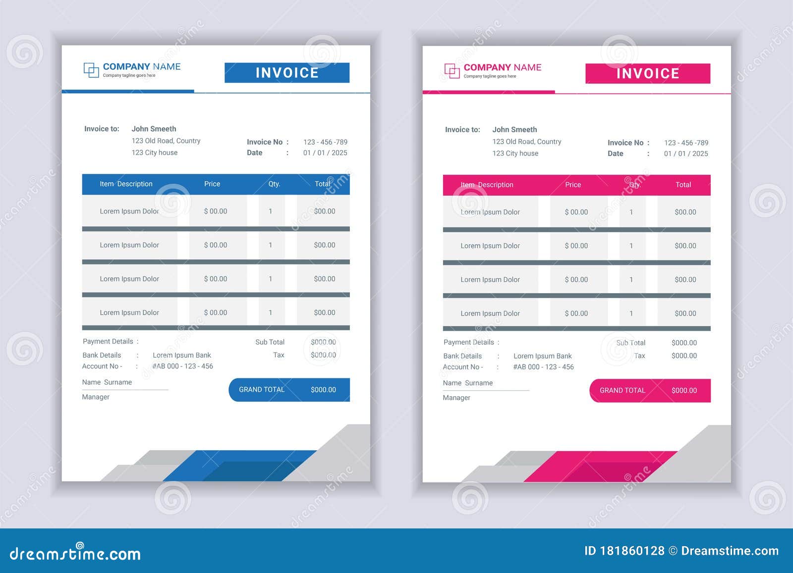 Business Invoice Bill Form Template Design Stock Vector - Illustration ...