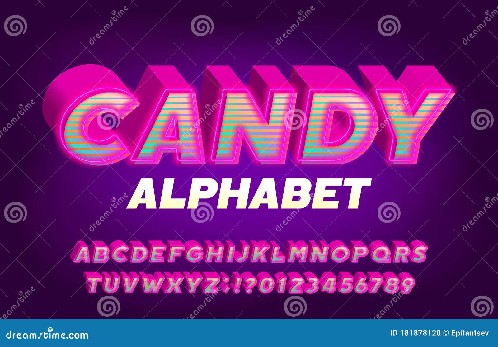 Candy Alphabet Font. 3D Effect Bright Letters, Numbers and Symbols ...
