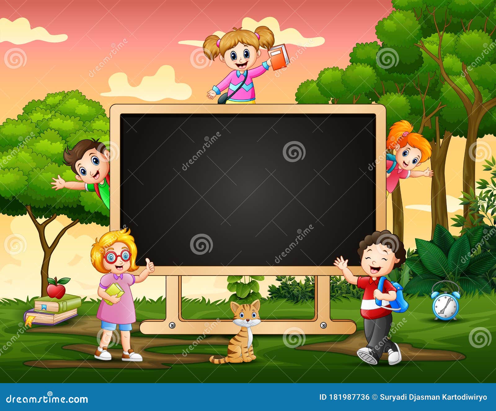 A Blackboard with Happy Children Stock Illustration - Illustration of ...
