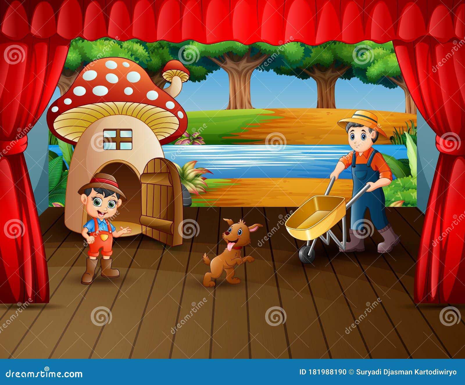 The Farmer Doing Drama on Stage Stock Illustration - Illustration of ...