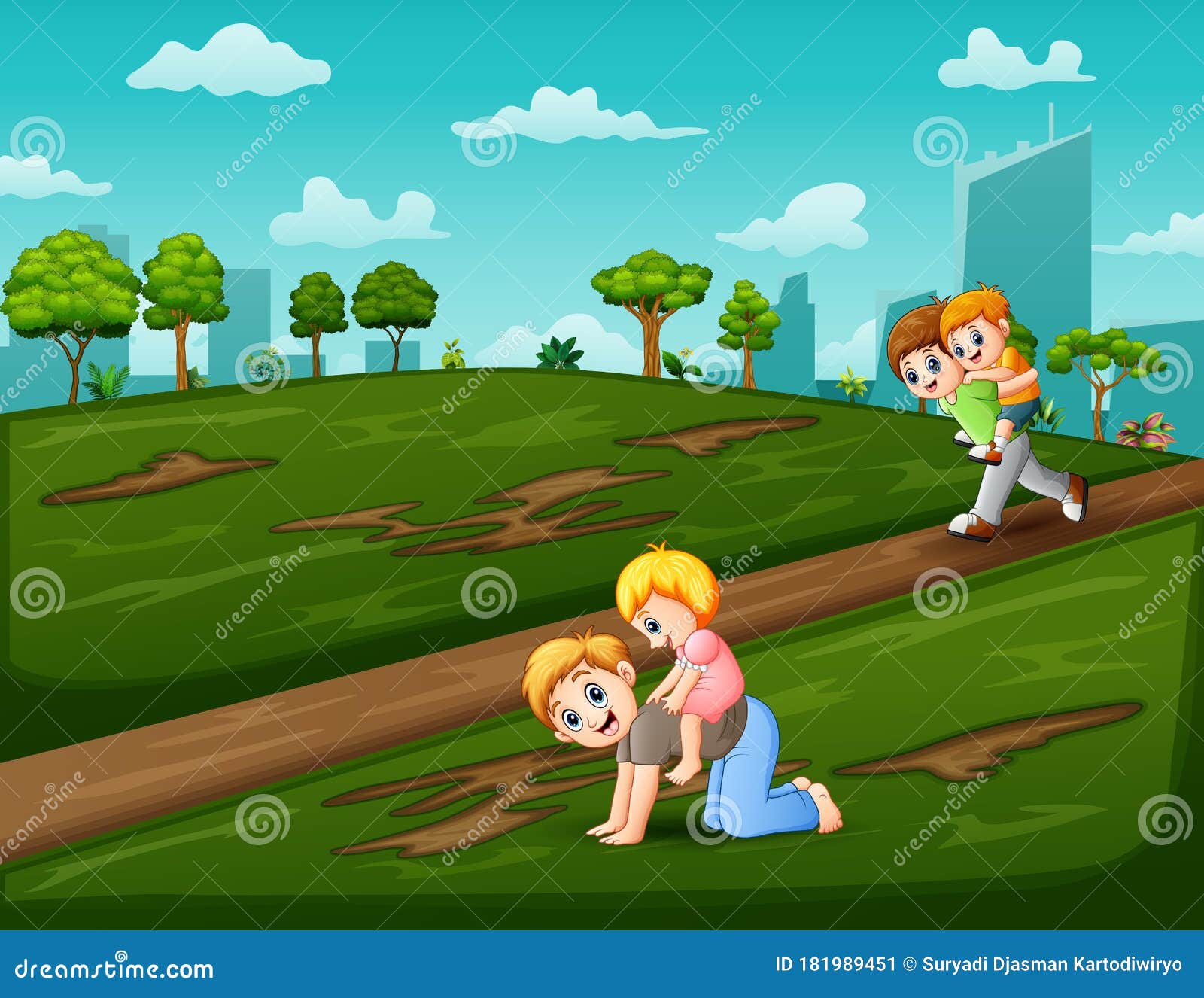 Happy People Enjoying on the Green Field Stock Vector - Illustration of ...