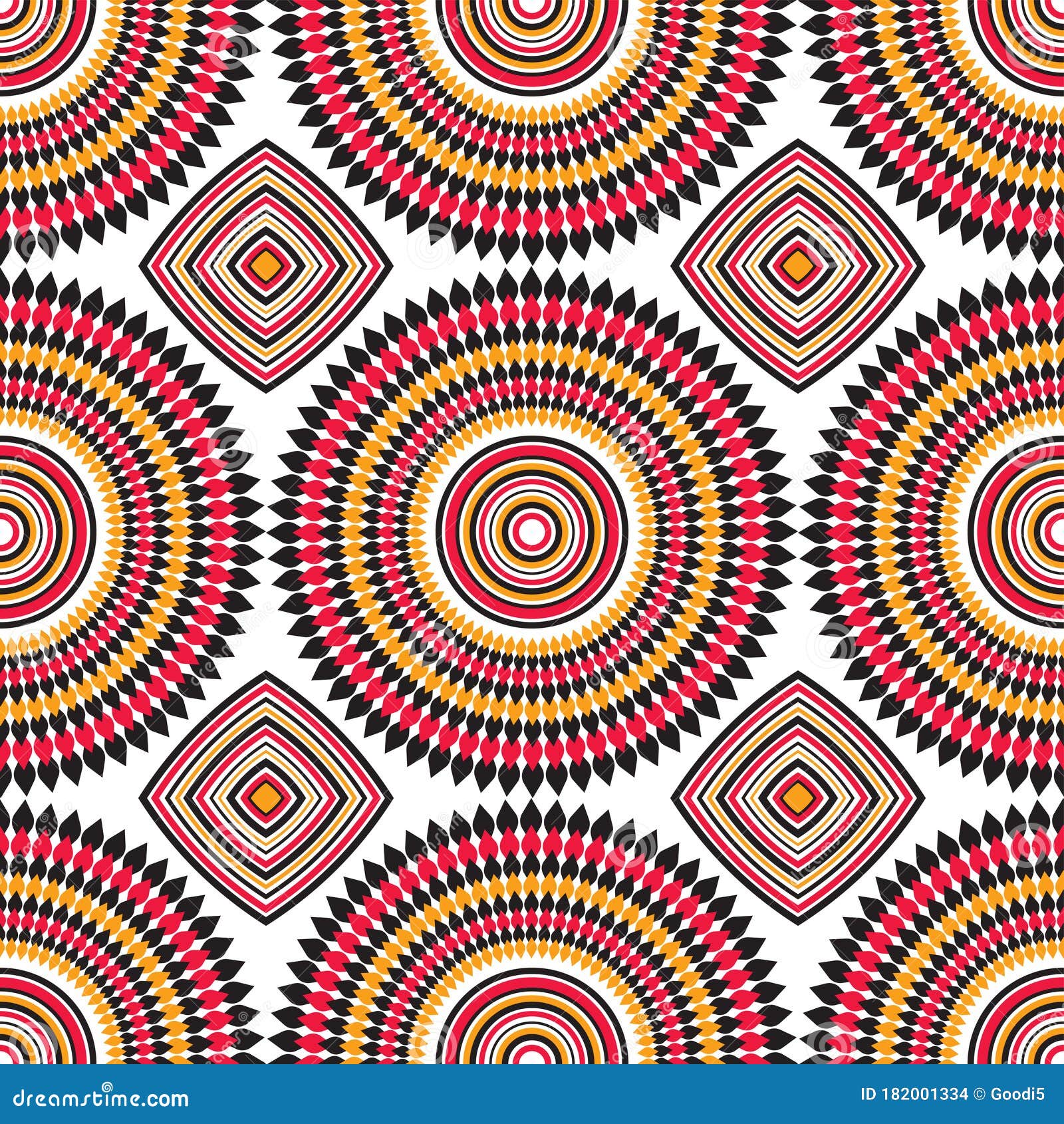 Seamless Art Deco Pattern Design in Red, Orange and Black Stock Vector ...