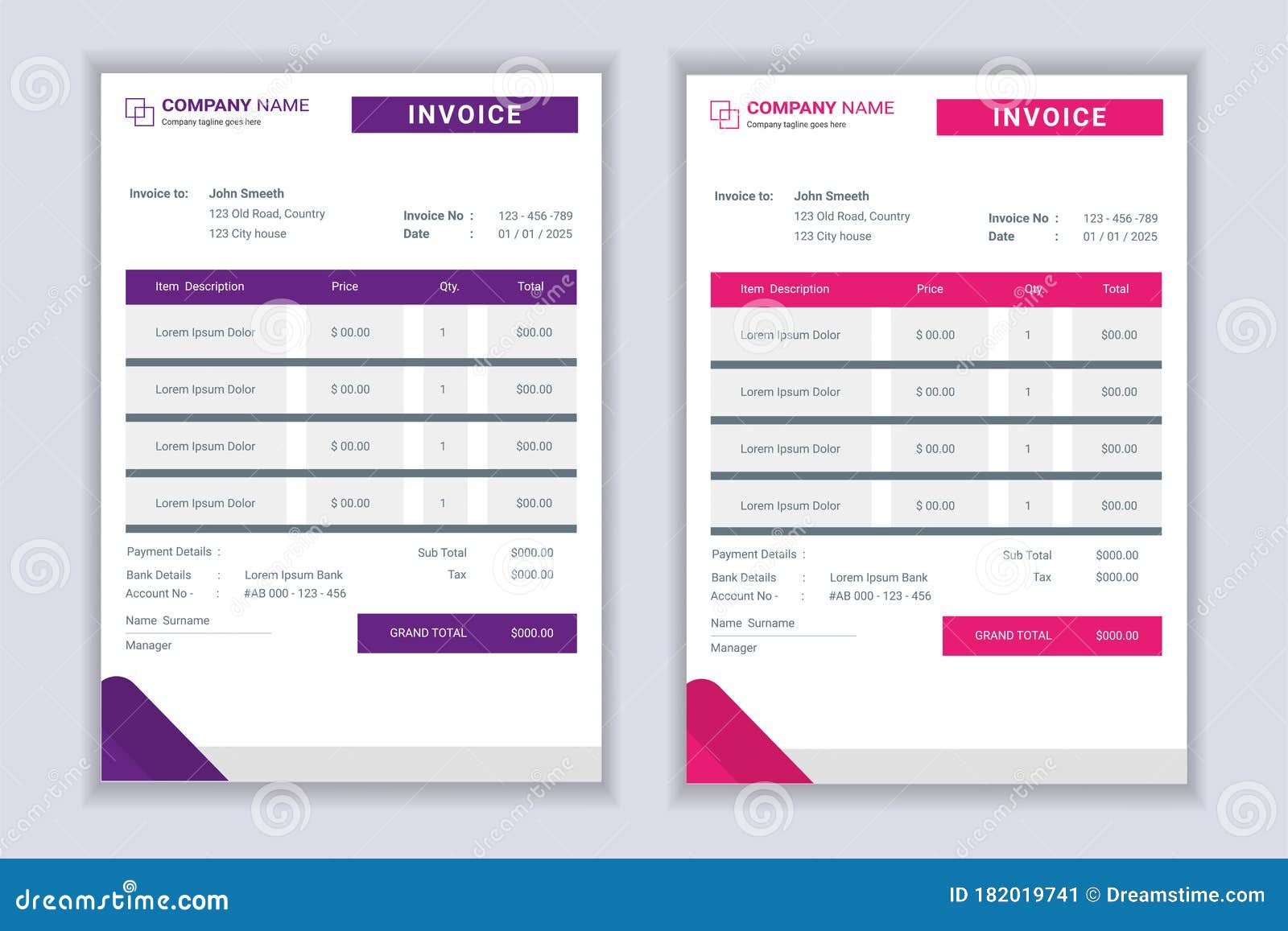Invoices Templates. Price Receipt, Payment Agreement And Invoice Bill ...