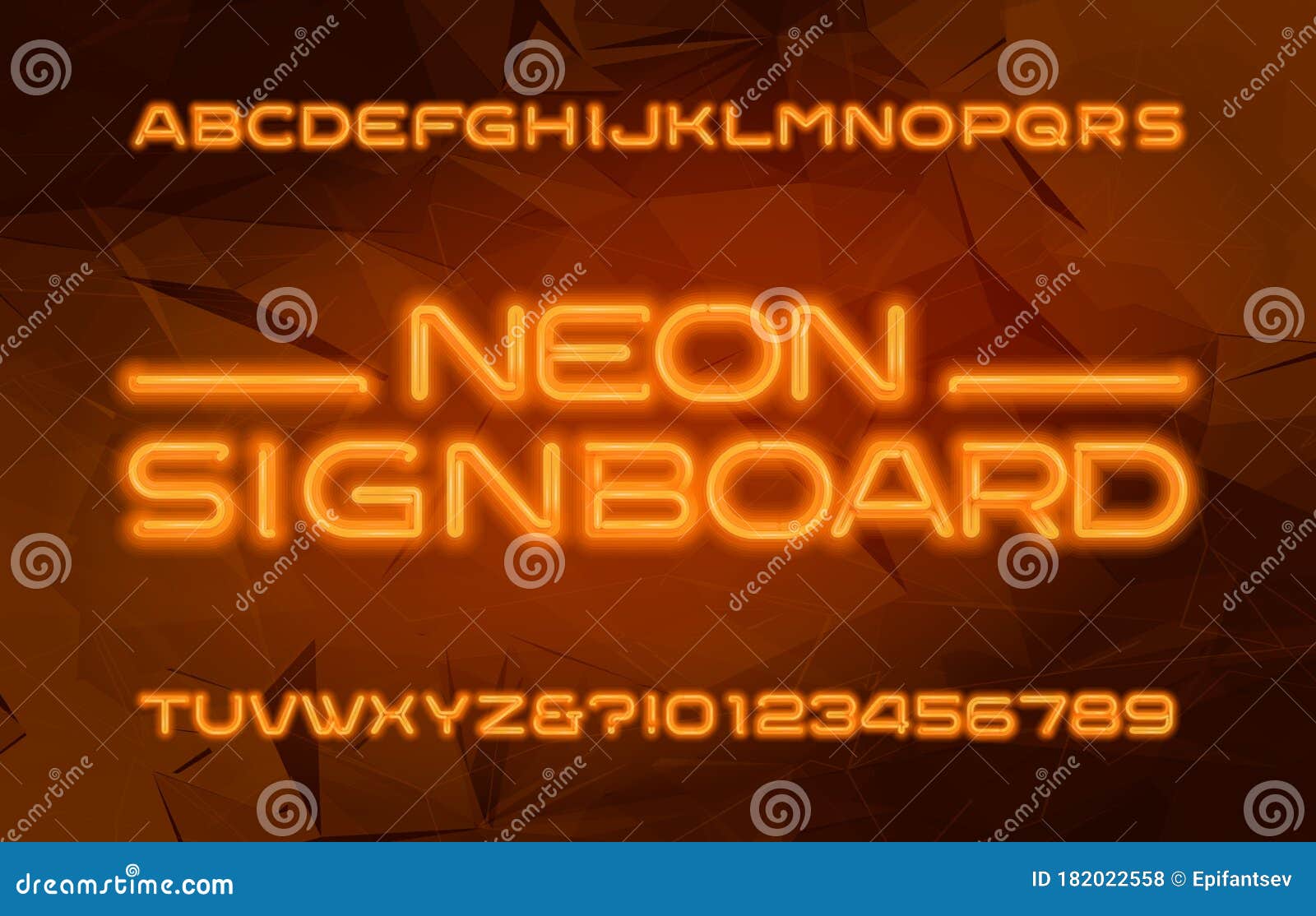 Neon Alphabet Font. Orange Neon Color Letters and Numbers. Abstract ...