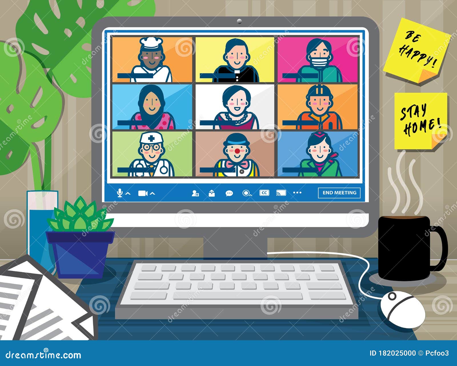 Doctor Teleconferencing With Stethoscope On Computer Screen Cartoon ...