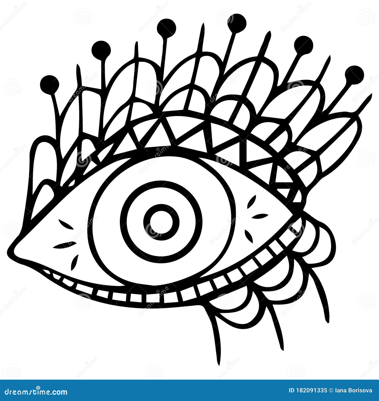 Black And White Stylized Hand-drawn Eye With Highlights, Two Circles In ... Black And White Stylized Hand-drawn Eye With Highlights, Two Circles In ...