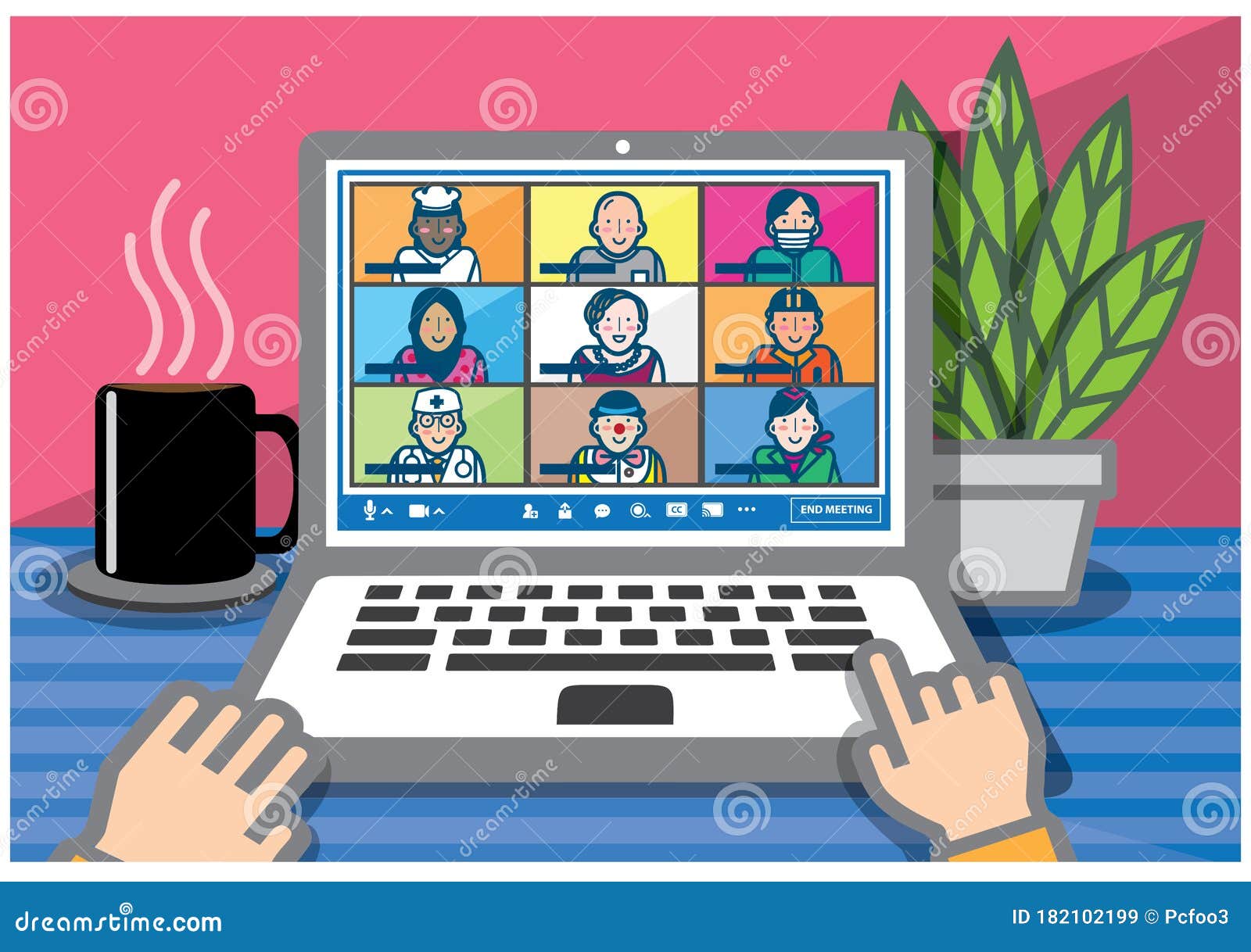 Teleconference from Home during Pandemic Time. Stock Vector ...