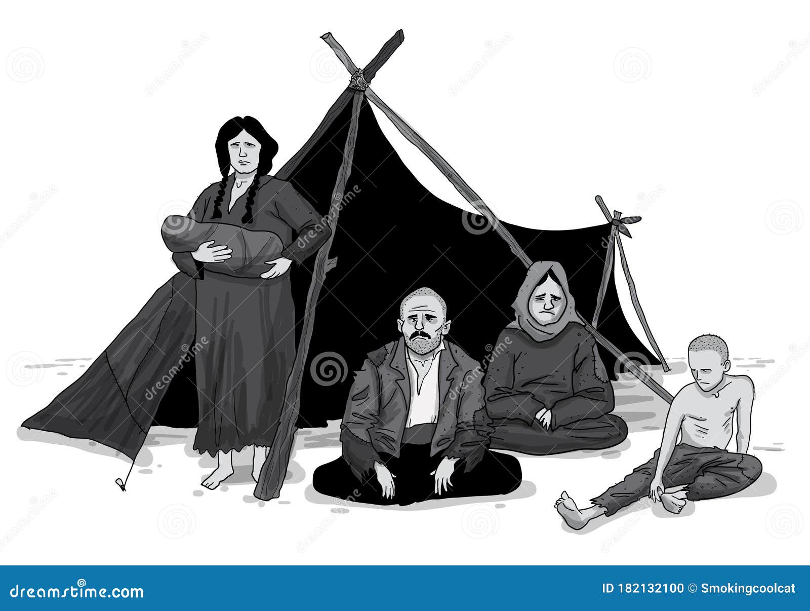 Gypsy Family Sitting On Wagon Flat Vector Illustration. House On Wheels ...