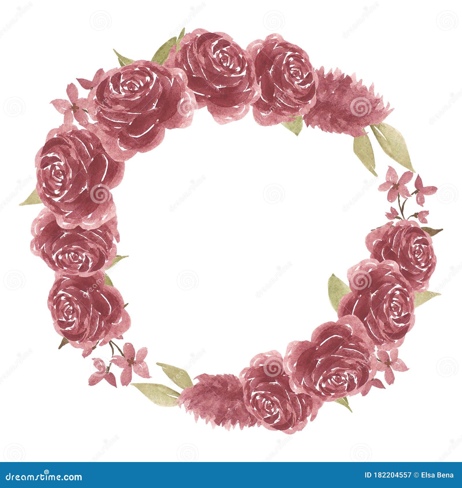 Watercolor Rose Flower Circle Frame Stock Illustration - Illustration ...