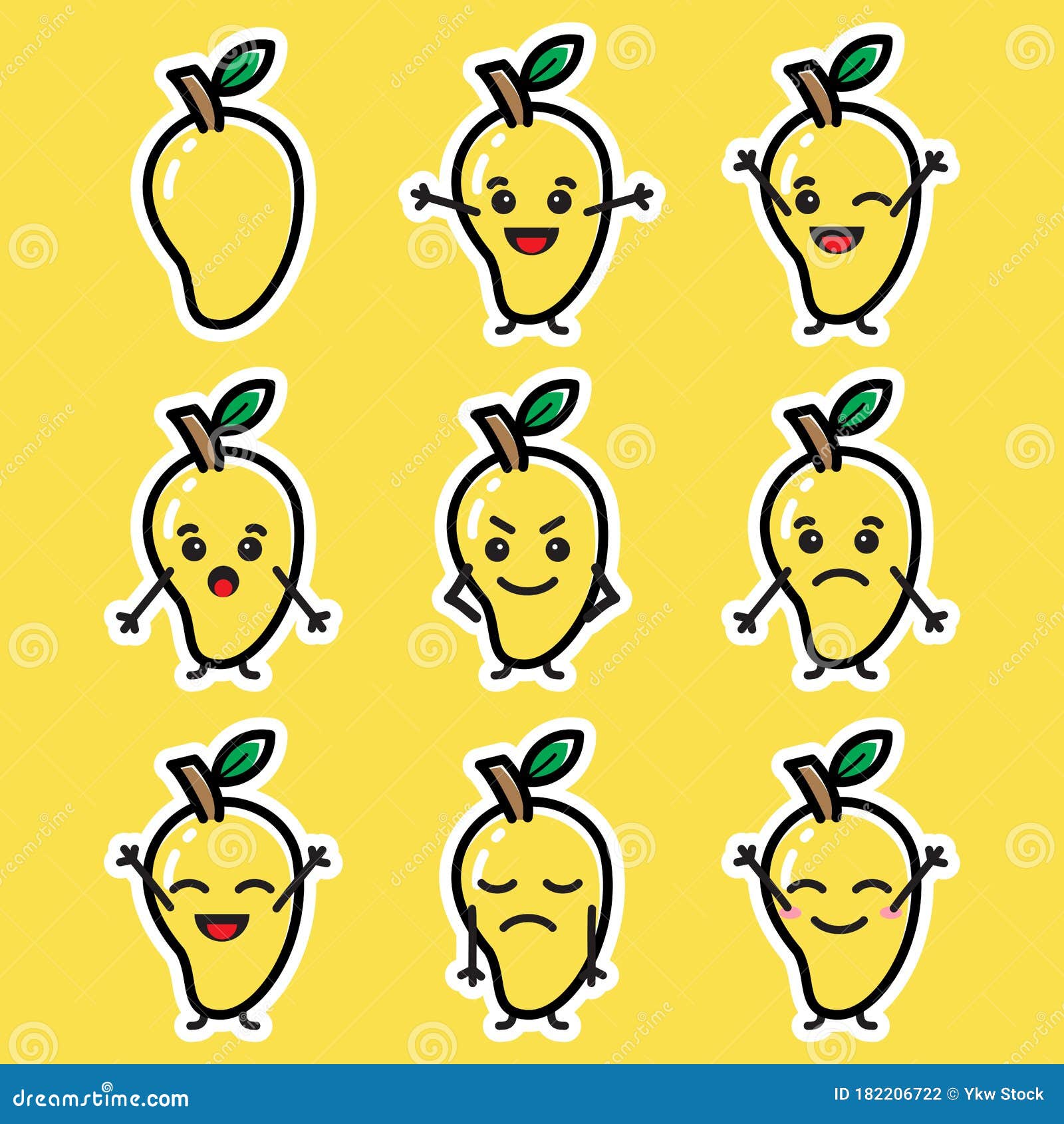 Set of Cute Mango Mini Character Adorable Fruit Illustration Stock ...
