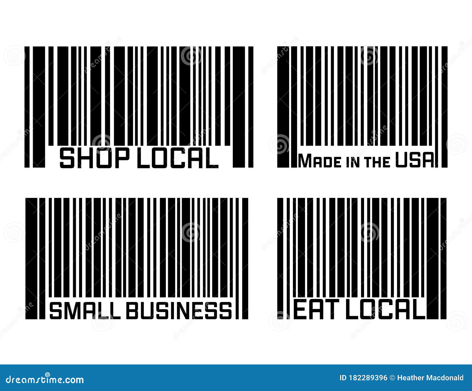 Shop Local Bar Code Illustrations Set of Four Bar Codes Reads SHOP ...