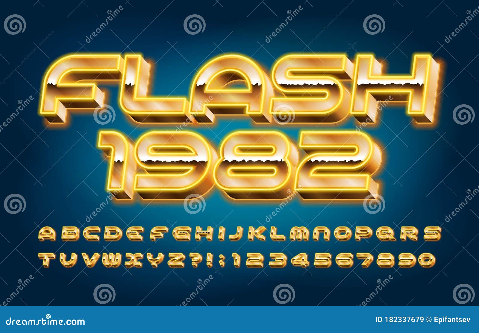 Flash 1982 Alphabet Font. 3D Neon Letters, Numbers and Symbols in 80s ...