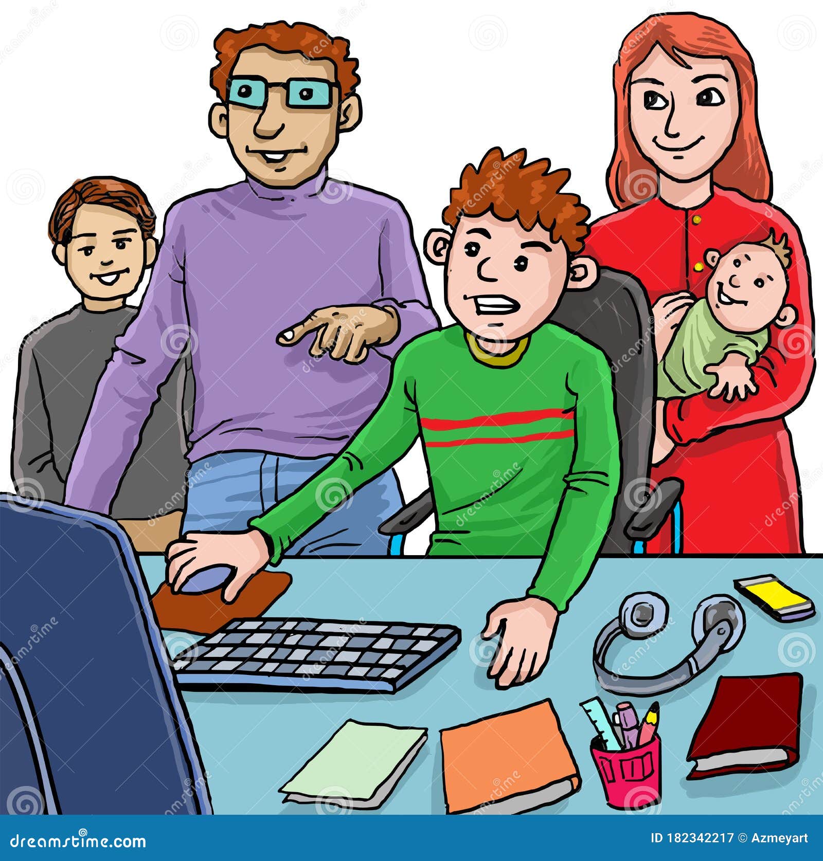 Happy Family Seeing Internet Program Together Stock Vector ...