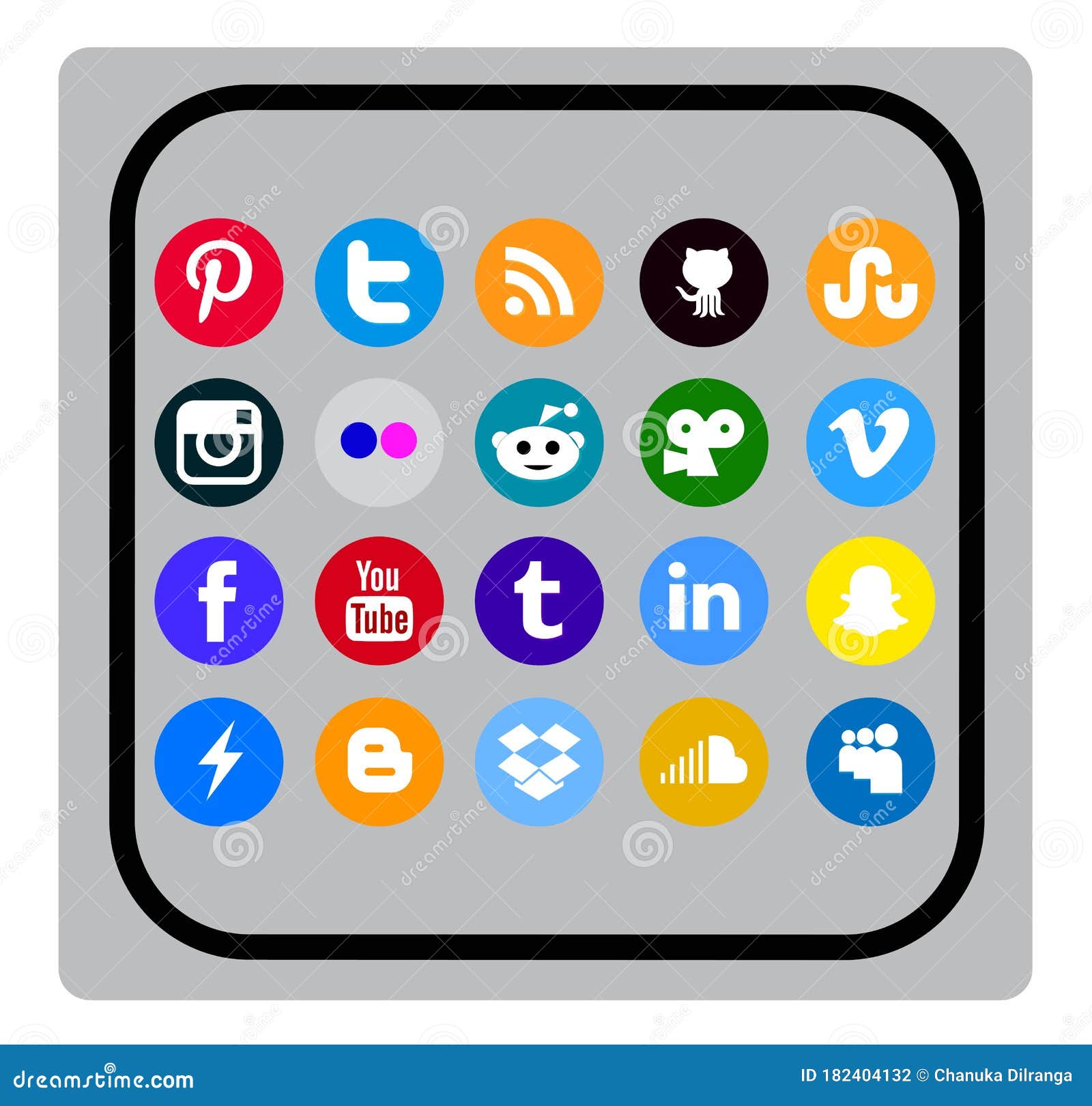 Social Technology And Media Icon Set Rounded. Editorial Photography ...