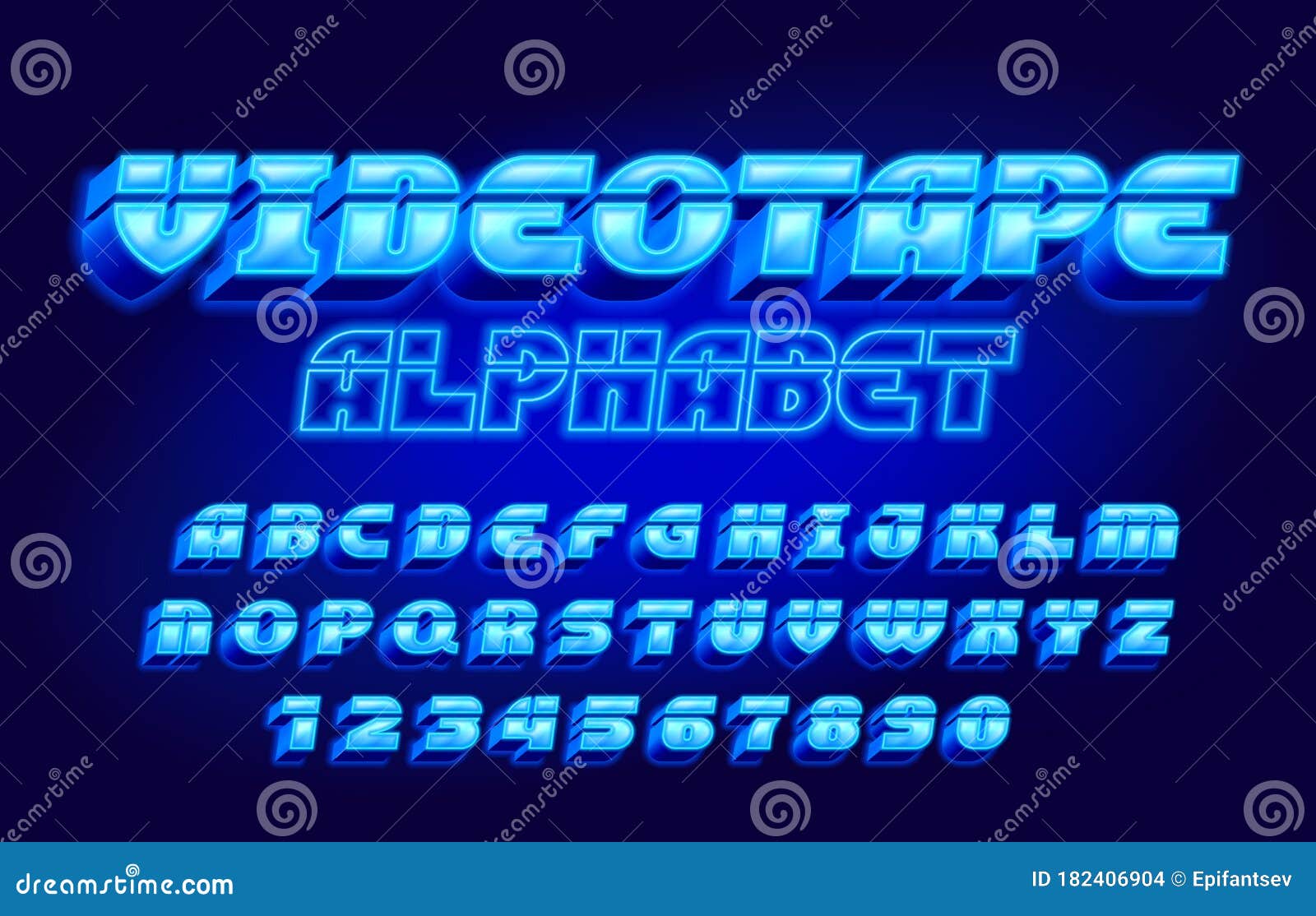 Videotape Alphabet Font. 3D Neon Letters, Numbers and Symbols in 80s ...