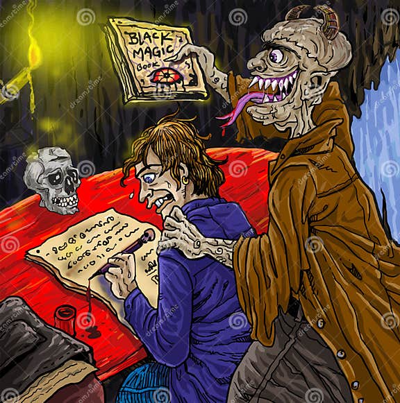 A Man Sign the Contract Agreement with Evil. Stock Vector ...