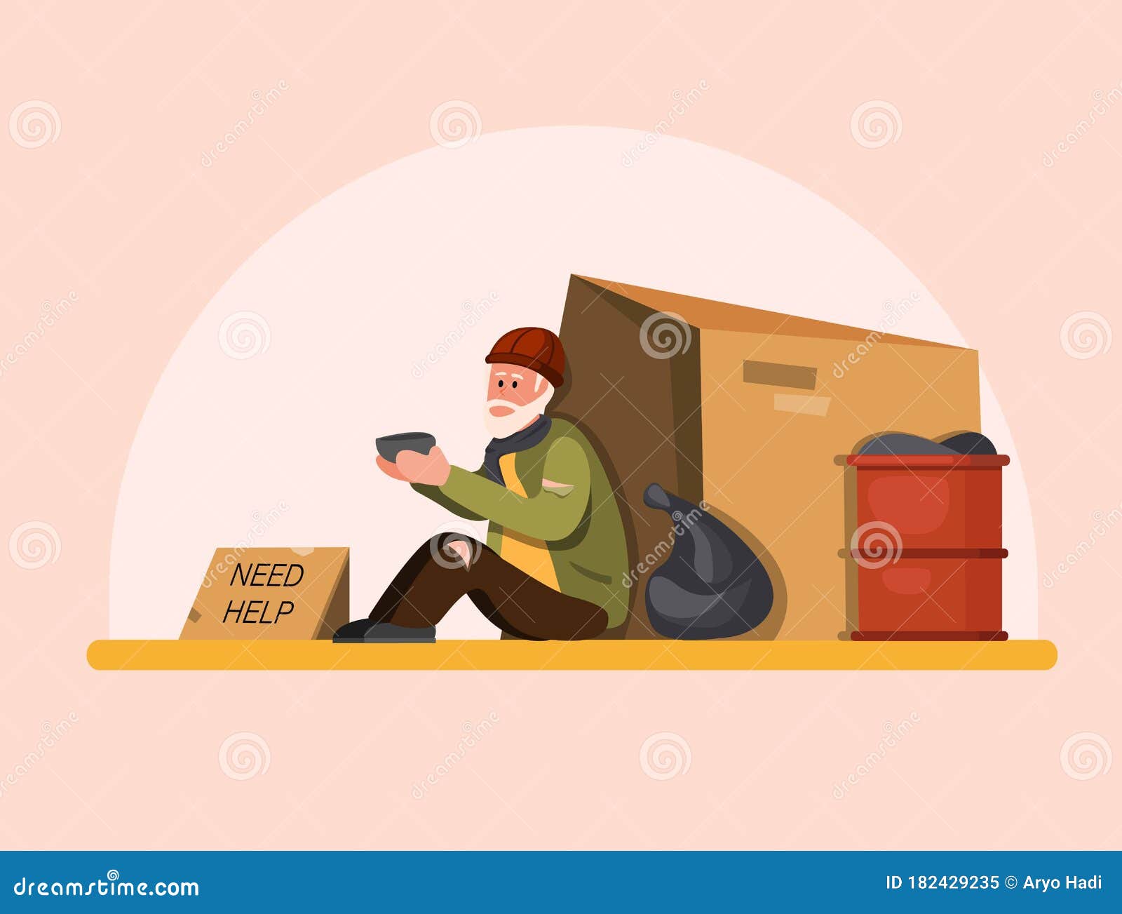 Homeless People Need Help, Poor Old Man Sitting in Street Waiting ...